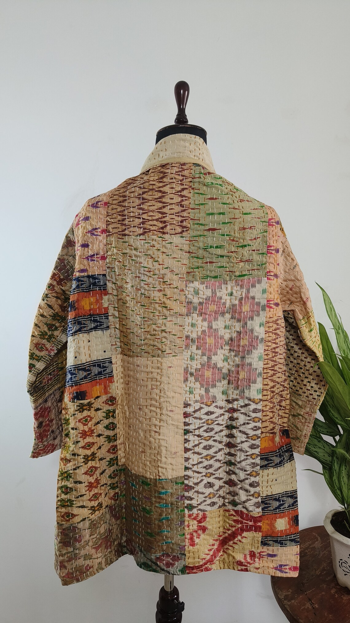 Elegant Waterfall Silk Jacket With Two Side Pockets | Patchwork Silk ...