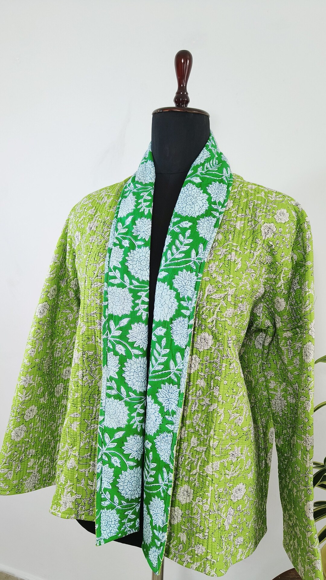 Women Pure Cotton Reversible Twin Flap Collar Japanese Quilted Jacket ...