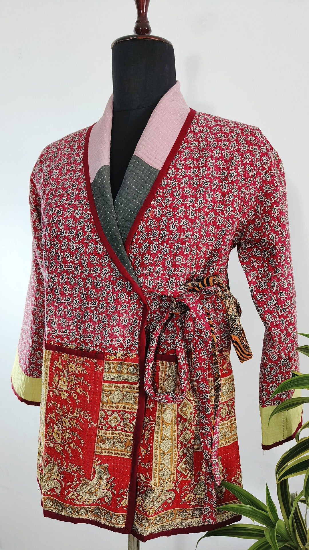 Short Vintage Angrakha Style Toast Jacket With Side Dori Tie-up and ...