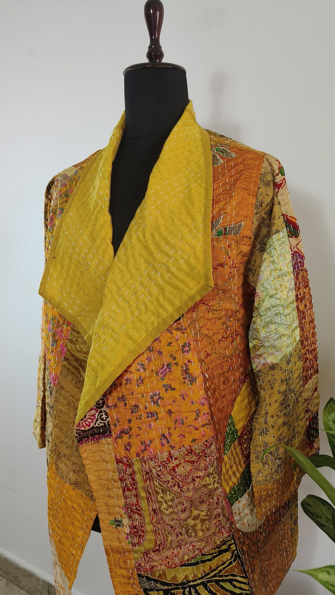 Elegant Waterfall Silk Jacket With Two Side Pockets | Patchwork Silk ...