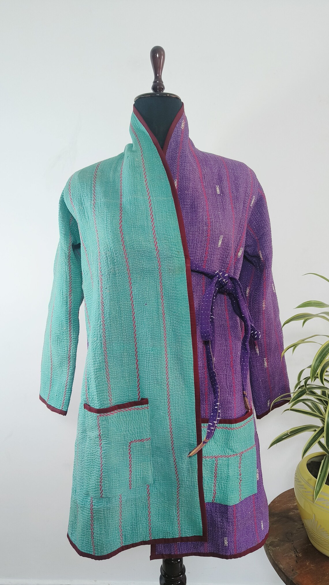 Long Handmade Traditional Angrakha Style Vintage Coat Toast Jacket With ...