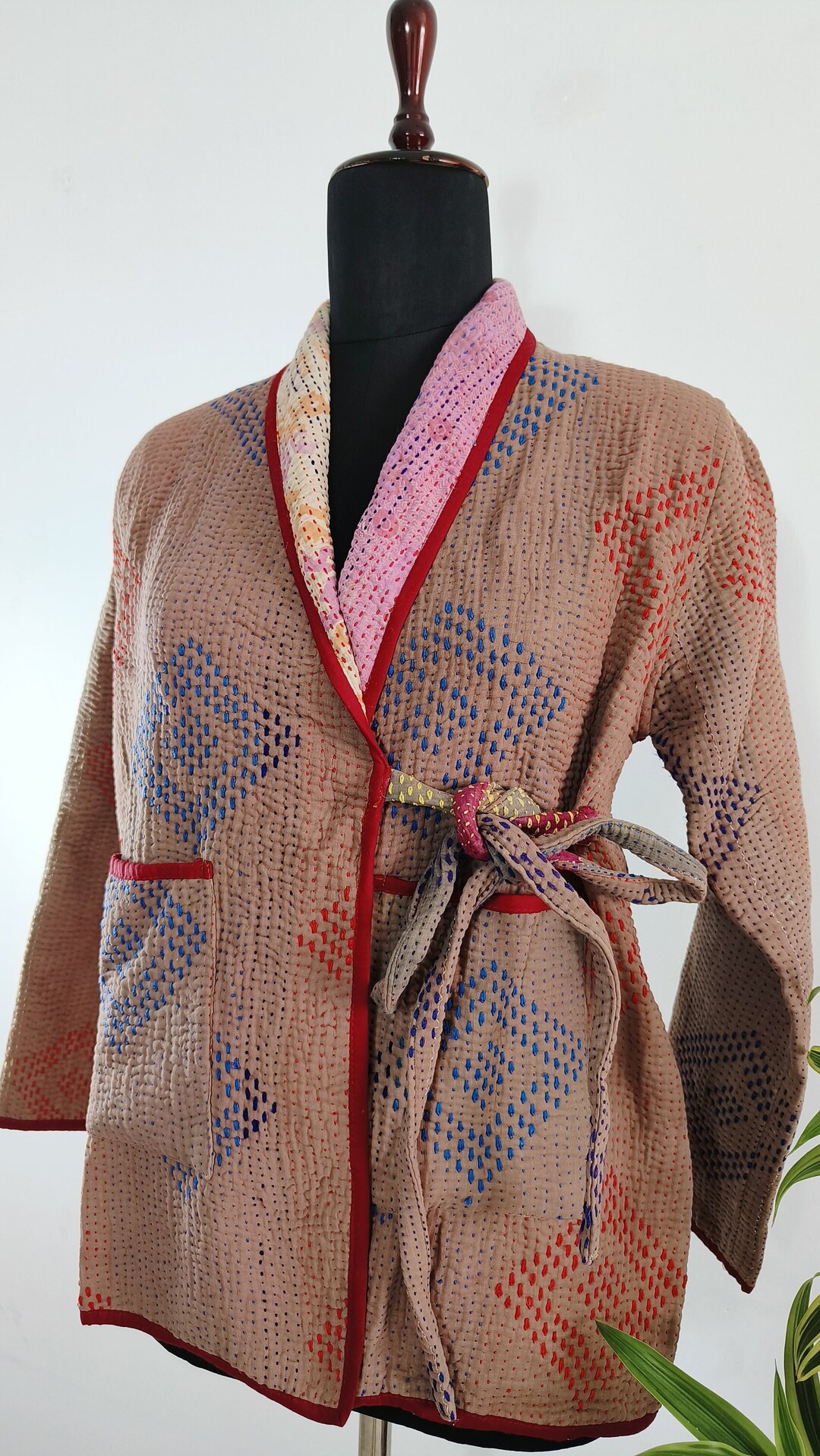 Short Vintage Angrakha Style Toast Jacket With Side Dori Tie-up and ...