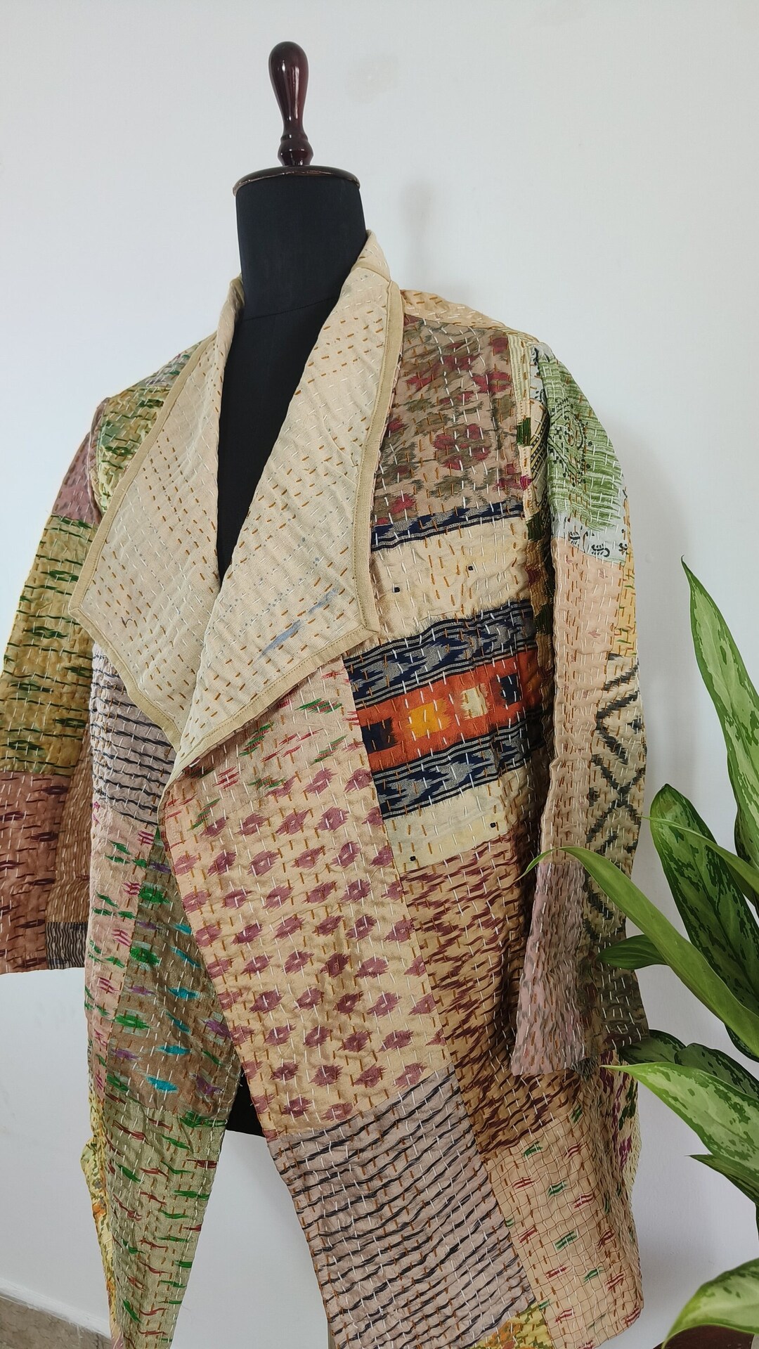 Elegant Waterfall Silk Jacket With Two Side Pockets Patchwork Silk ...