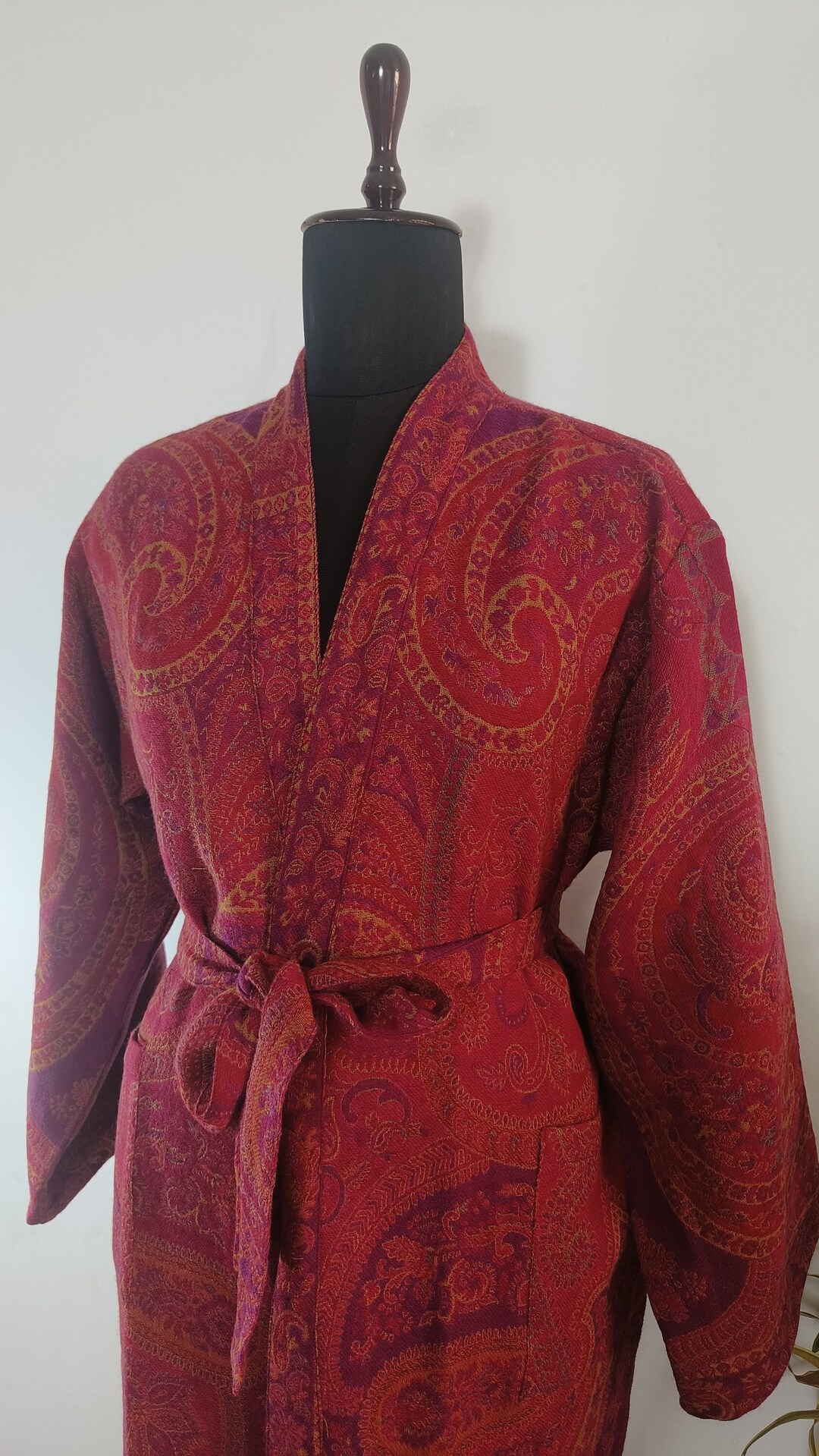 Handmade Pure Merino Wool Unisex Kimono House Lounge Robe Deep Red ...