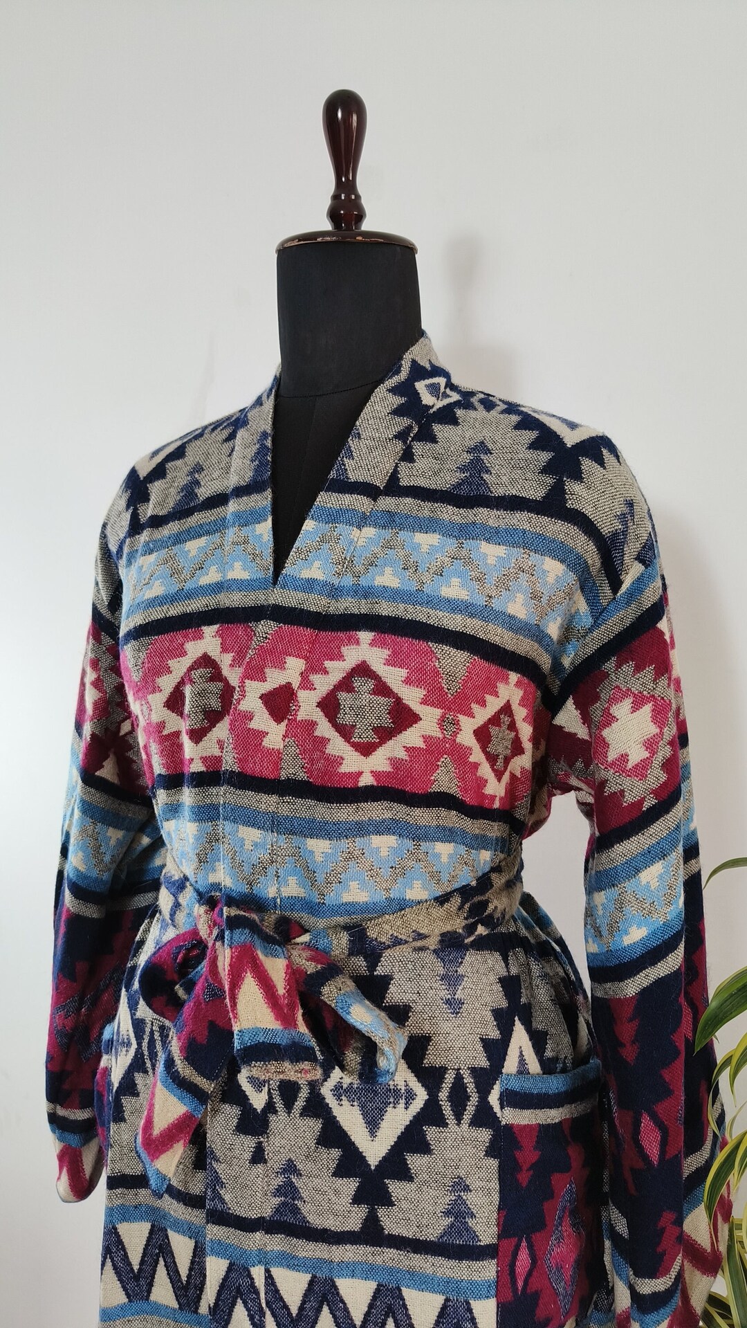 Unisex Handmade Yak Wool Mix Kimono/house Lounge Robe | Classic Aztec ...