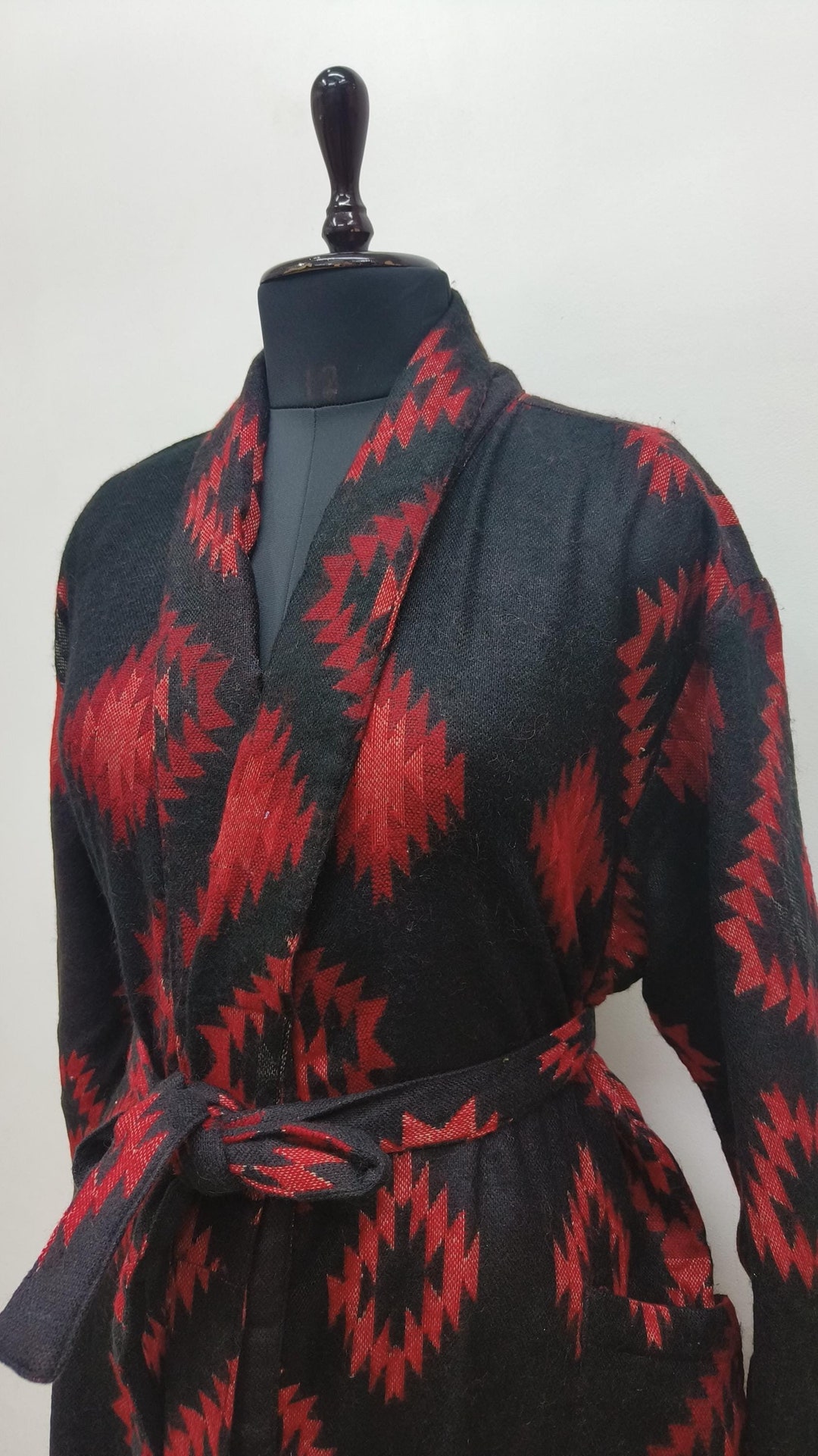 Men's Lapelled House Lounge Double Flap Collar Robe in Yak Wool Blend ...