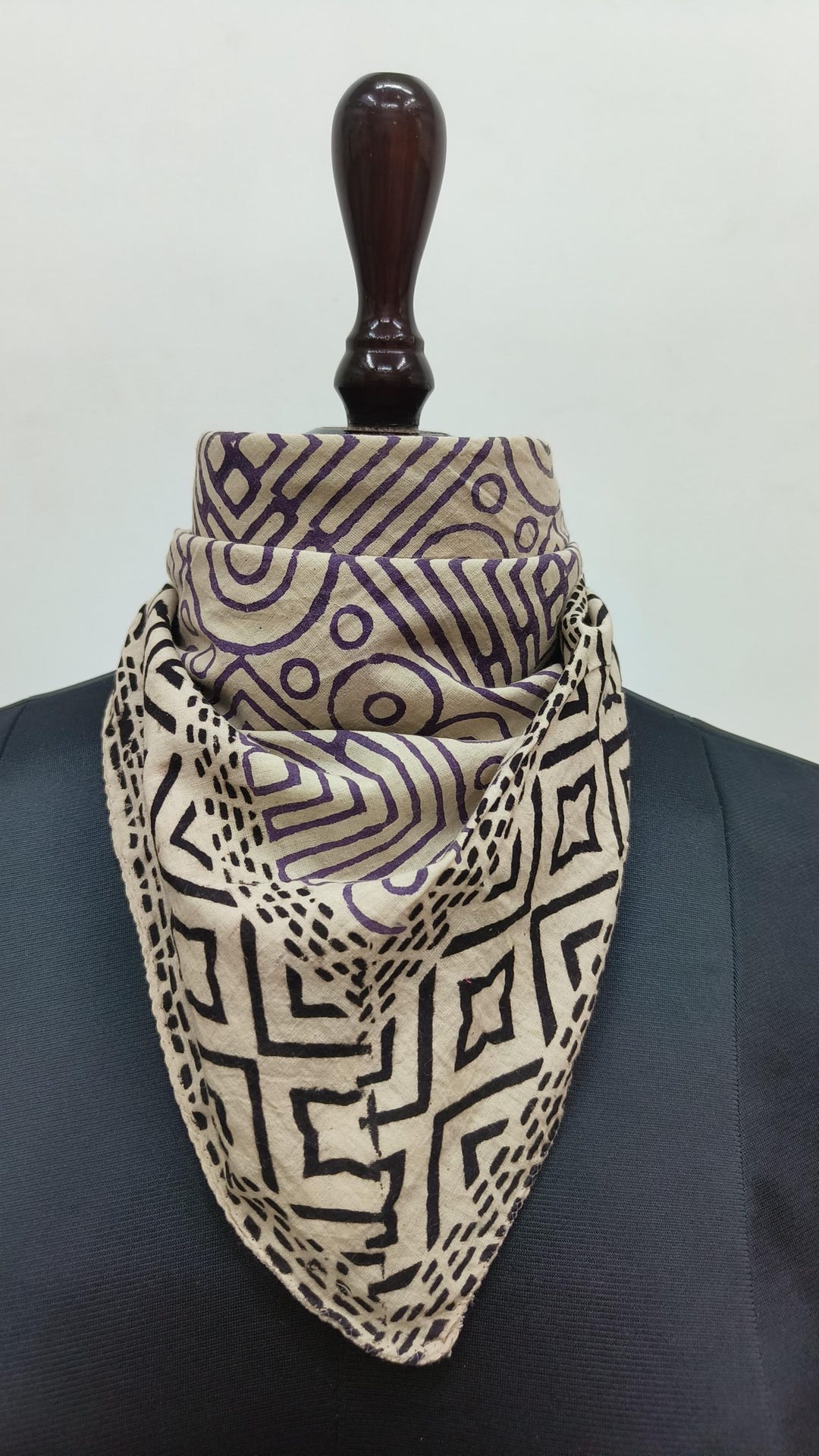 Hand Block Printed Cotton Bandana | Geometrical Abstract Motifs Print ...