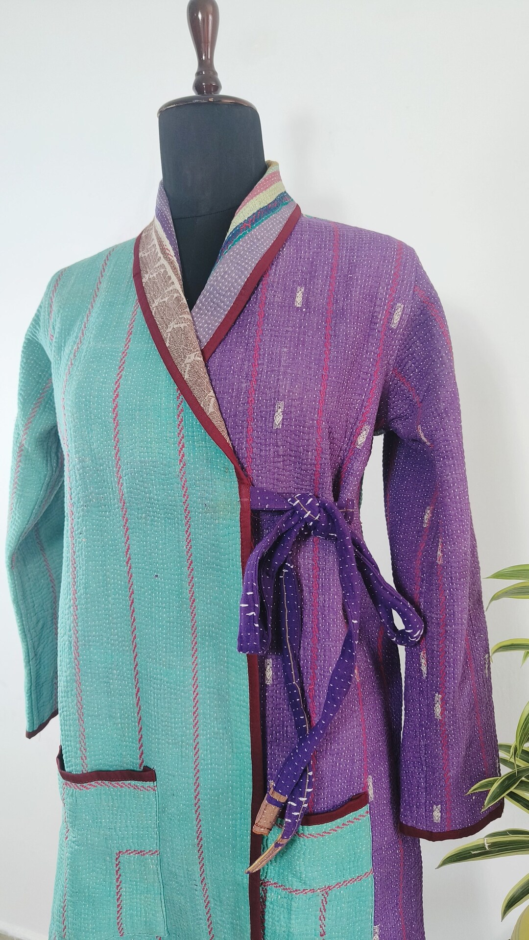 Long Handmade Traditional Angrakha Style Vintage Coat Jacket with Side ...