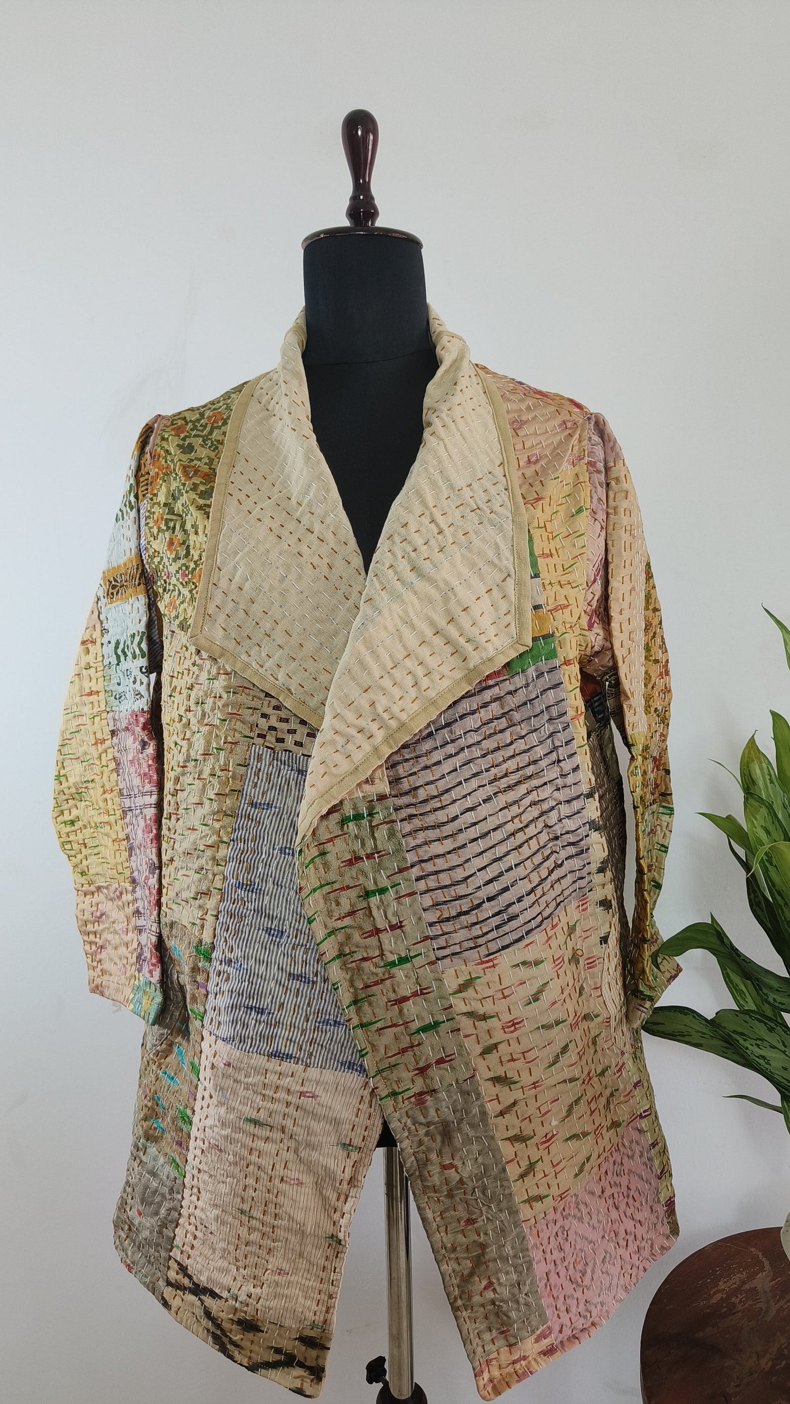 Elegant Waterfall Silk Jacket With Two Side Pockets | Patchwork Silk ...
