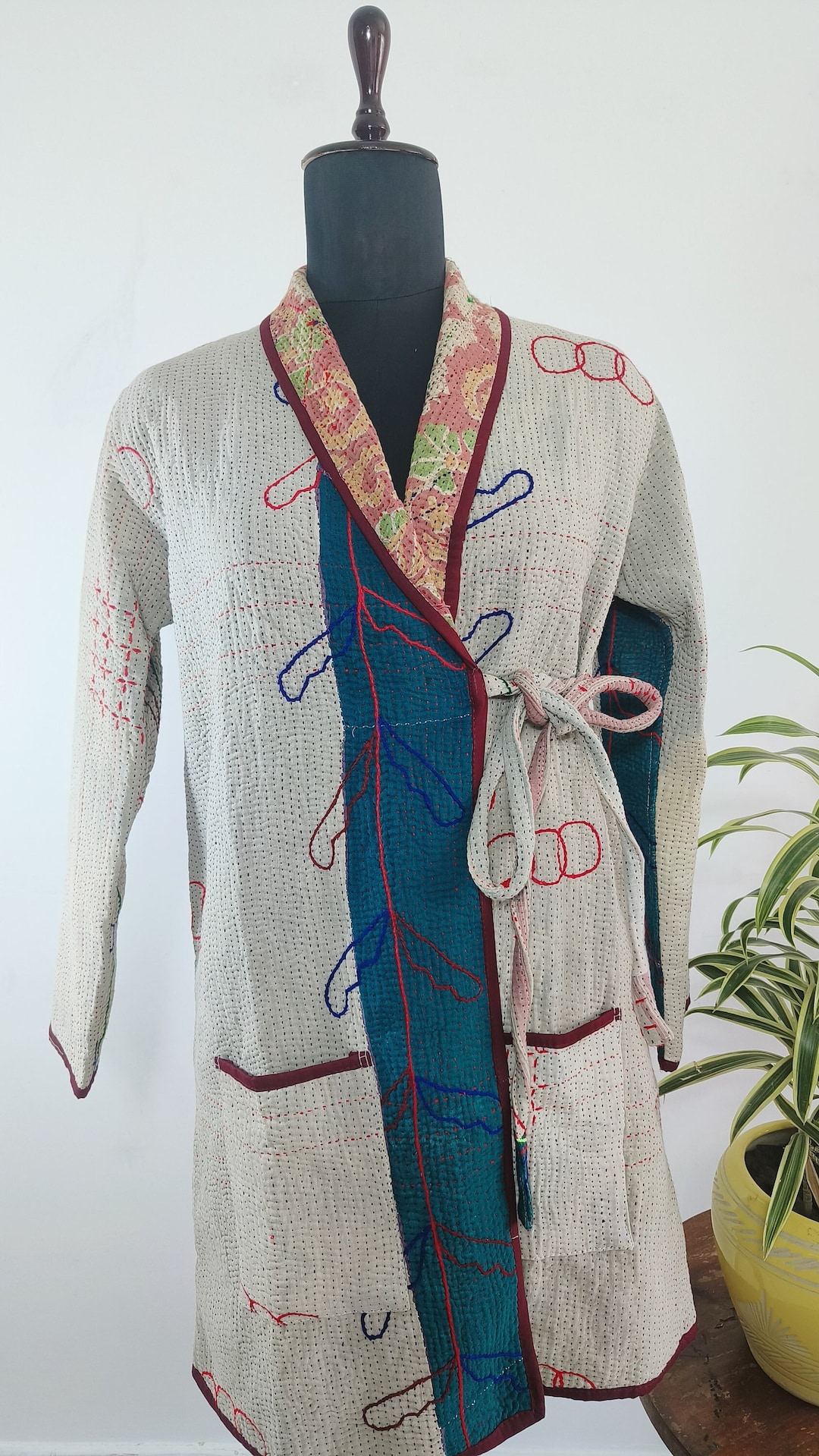 Long Handmade Traditional Angrakha Style Vintage Coat Toast Jacket With ...