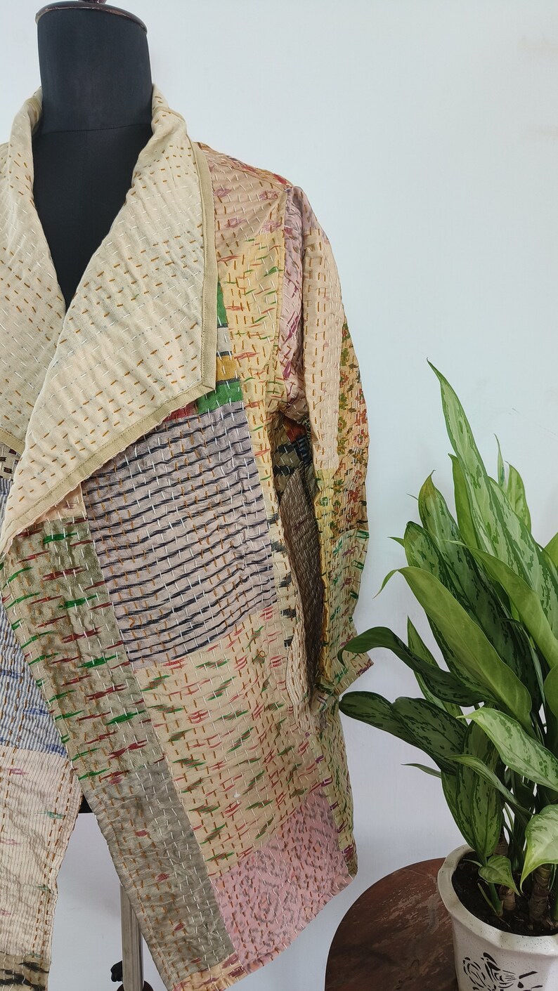Elegant Waterfall Silk Jacket With Two Side Pockets | Patchwork Silk ...