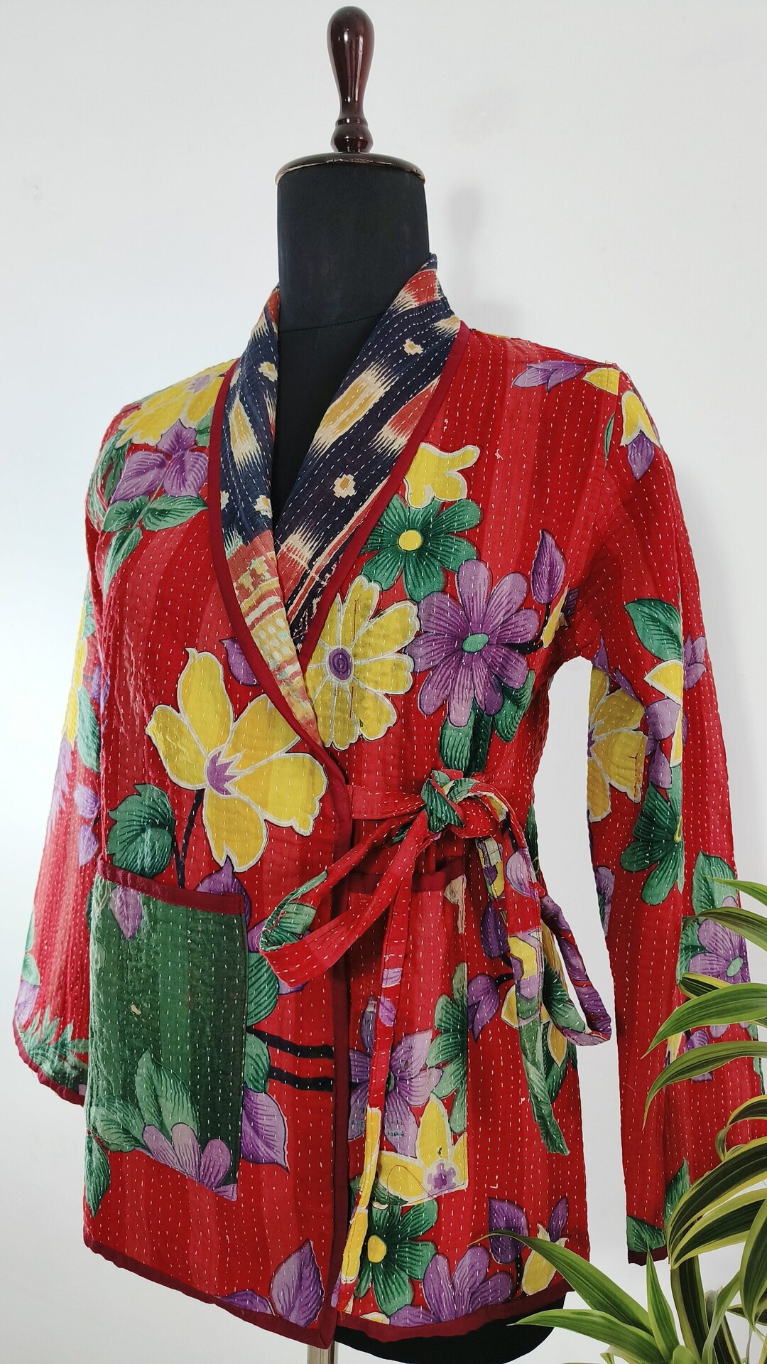 Short Vintage Angrakha Style Toast Jacket With Side Dori Tie-up and ...