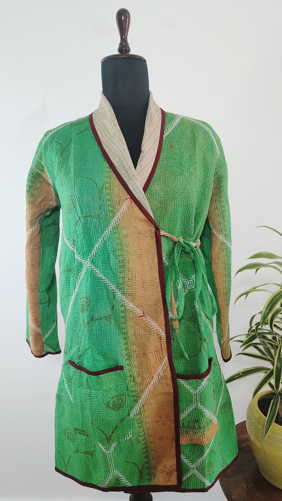 Long Handmade Traditional Angrakha Style Vintage Coat Toast Jacket With ...