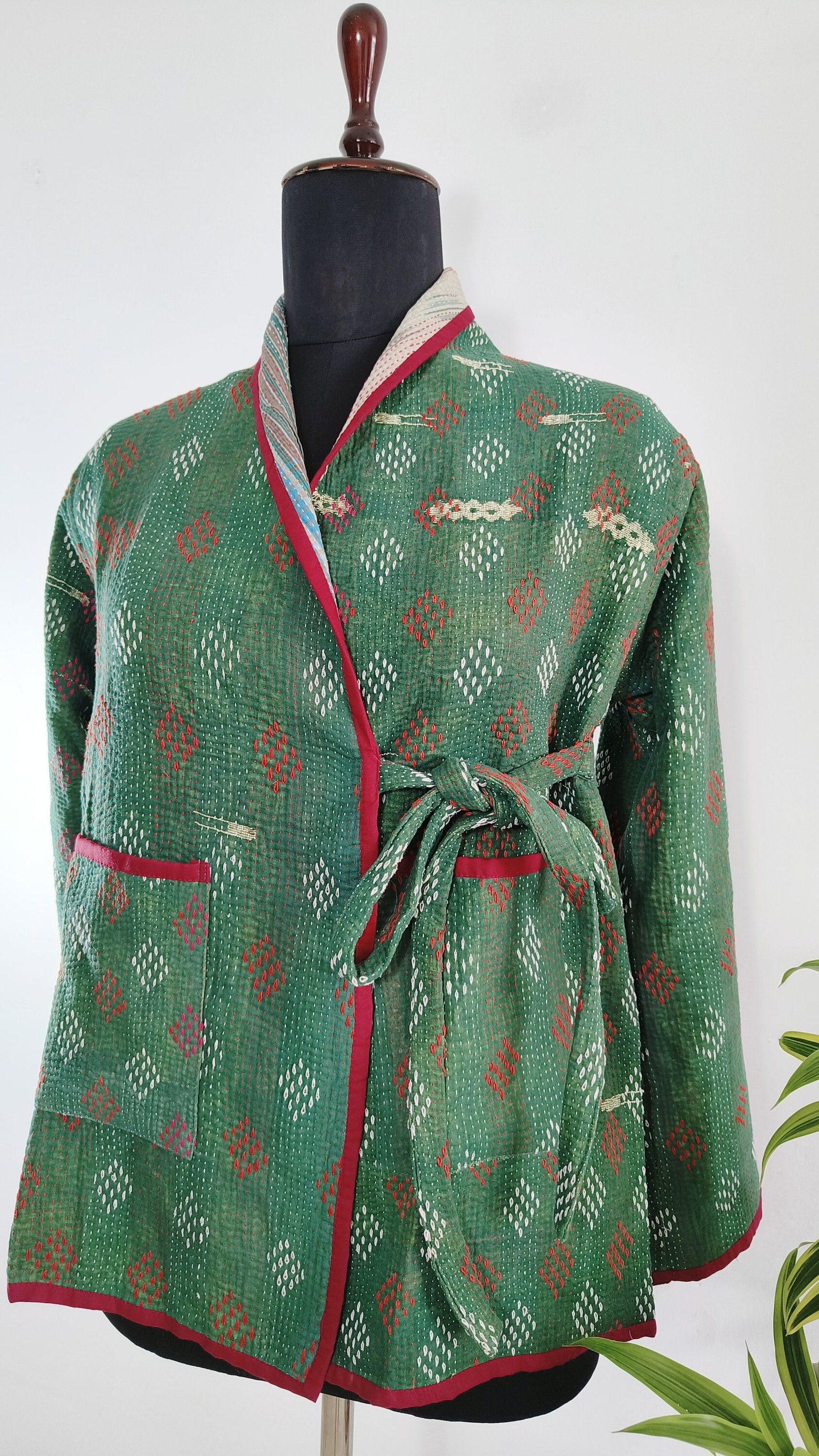 Short Vintage Angrakha Style Toast Jacket With Side Dori Tie-up and ...