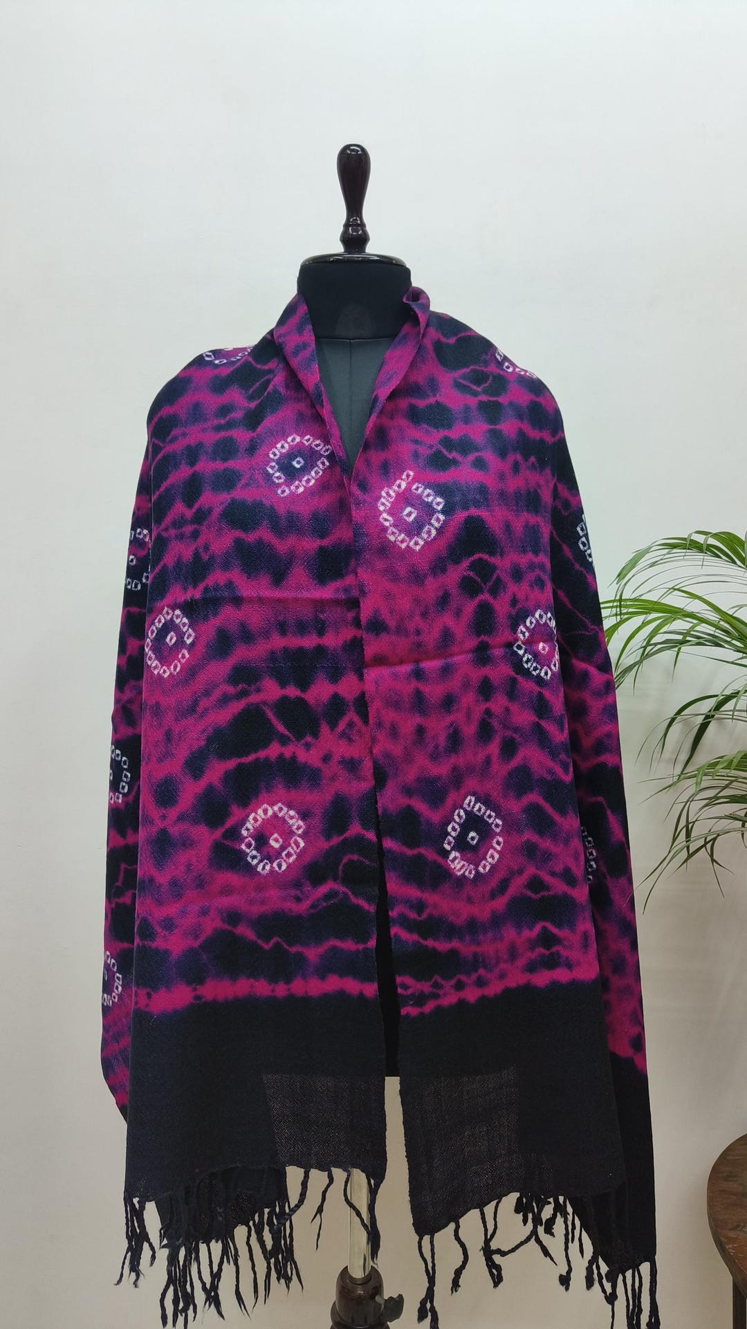 Handwoven Merino Wool Ikat Unique Shawl | Pink & Blue | Traditional Tie ...