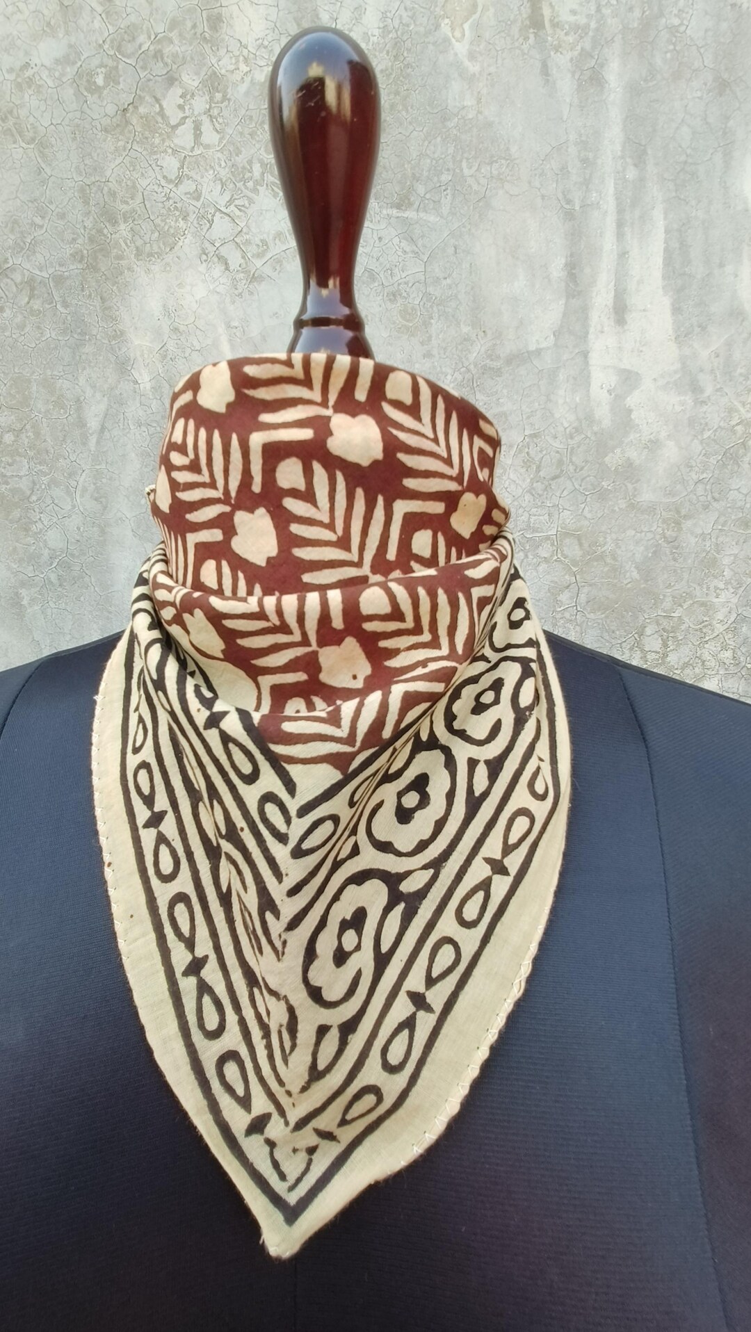 Hand Block Printed Cotton Bandana | Geometric Print Scarf | Red & Black ...