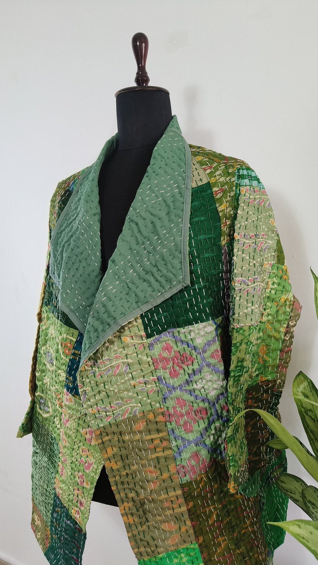 Elegant Waterfall Silk Jacket With Two Side Pockets | Patchwork Silk ...