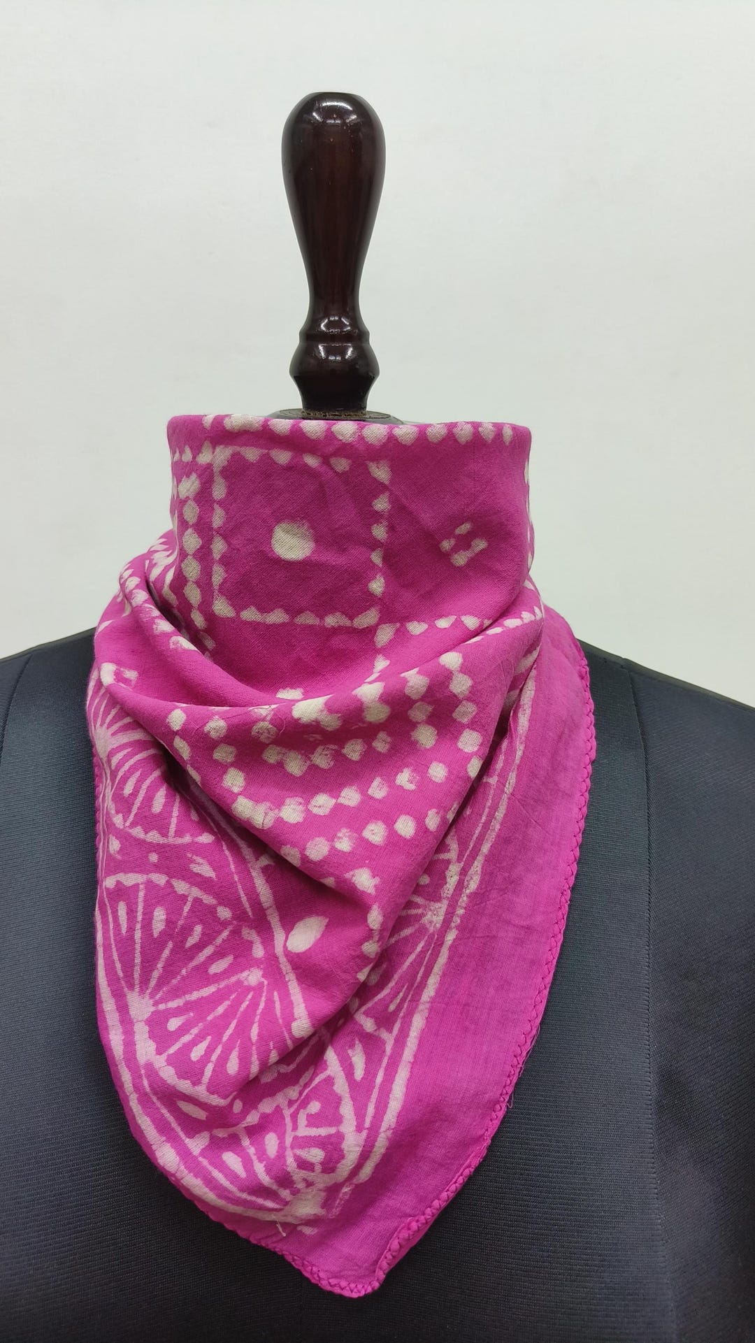 Hand Block Printed Cotton Bandana | Geometrical Print Scarf | Pink ...