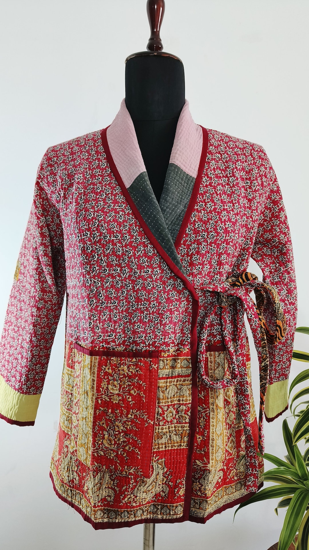 Short Vintage Angrakha Style Toast Jacket With Side Dori Tie-up and ...