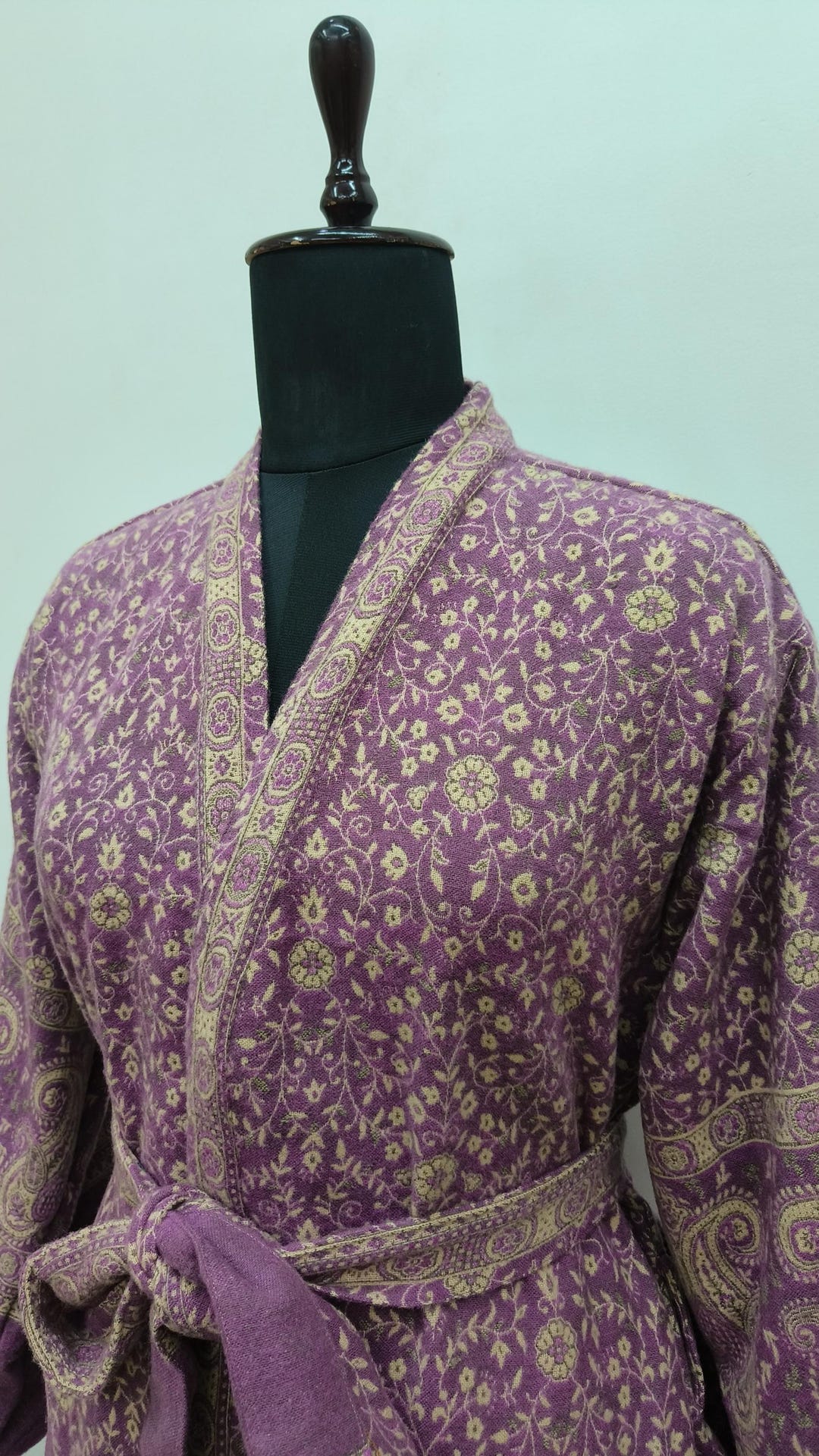 Unisex Handmade Yak Wool Mix Kimono/house Lounge Robe | Purple & Beige ...