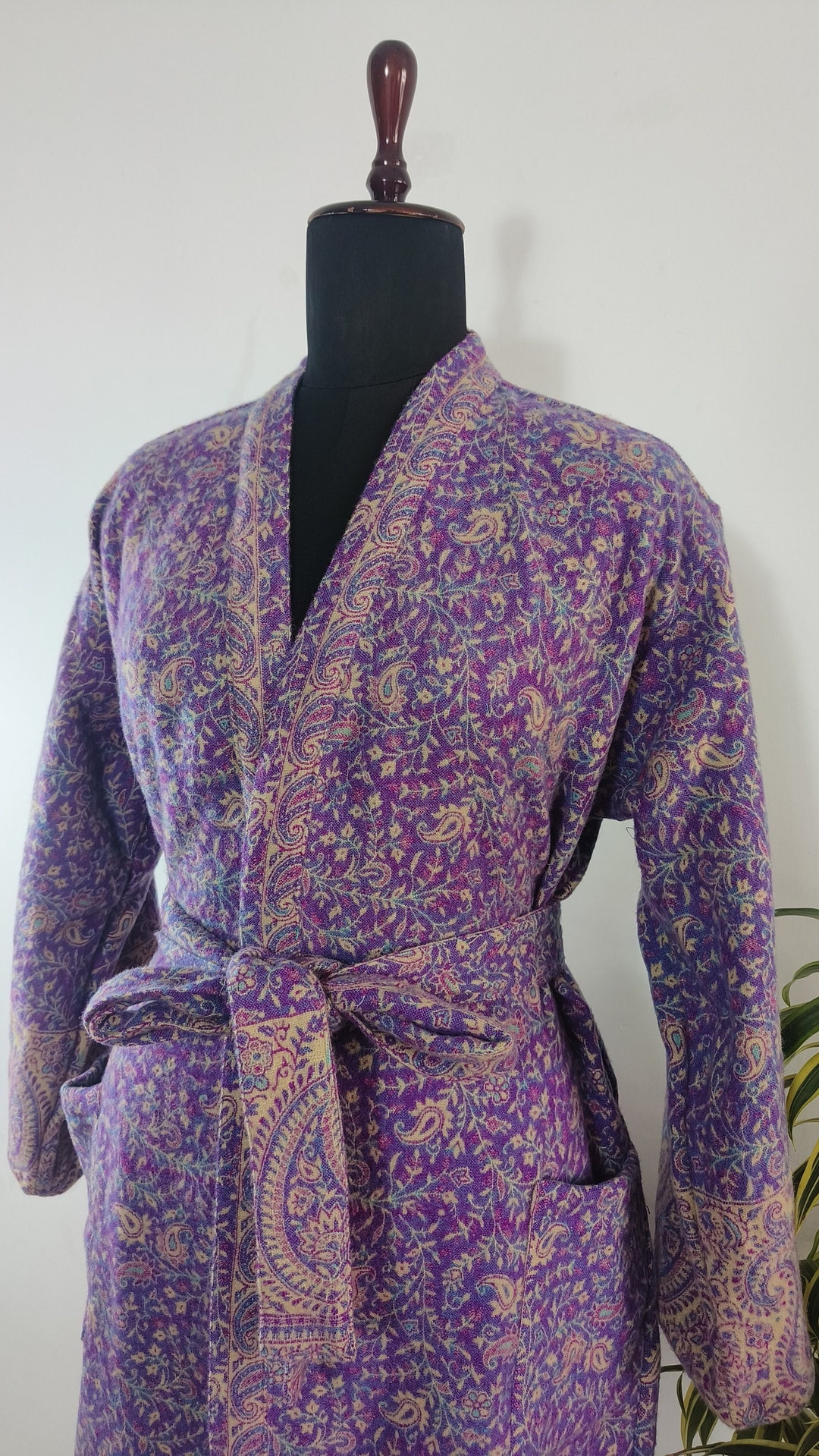 Unisex Handmade Yak Wool Mix Kimono/house Lounge Robe Lilac Purple ...