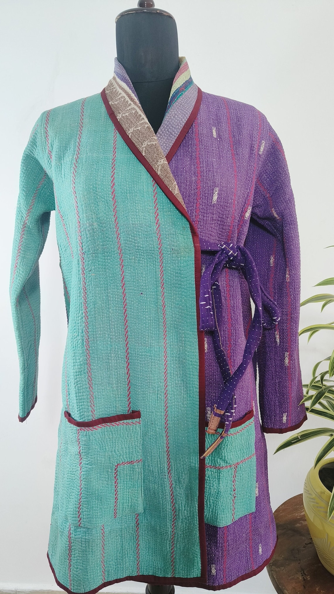 Long Handmade Traditional Angrakha Style Vintage Coat Toast Jacket With ...