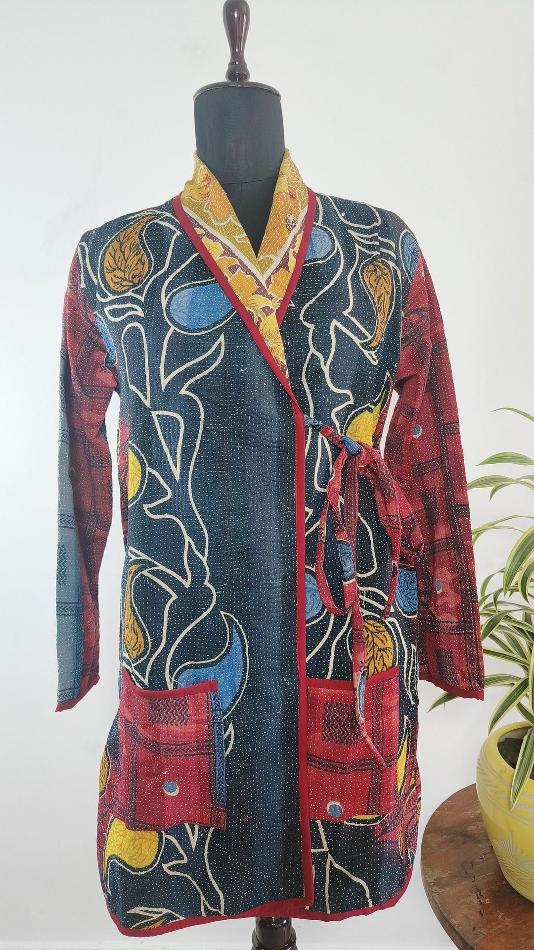 Long Handmade Traditional Angrakha Style Vintage Coat Toast Jacket With ...