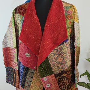 Elegant Waterfall Silk Jacket With Two Side Pockets | Patchwork Silk ...