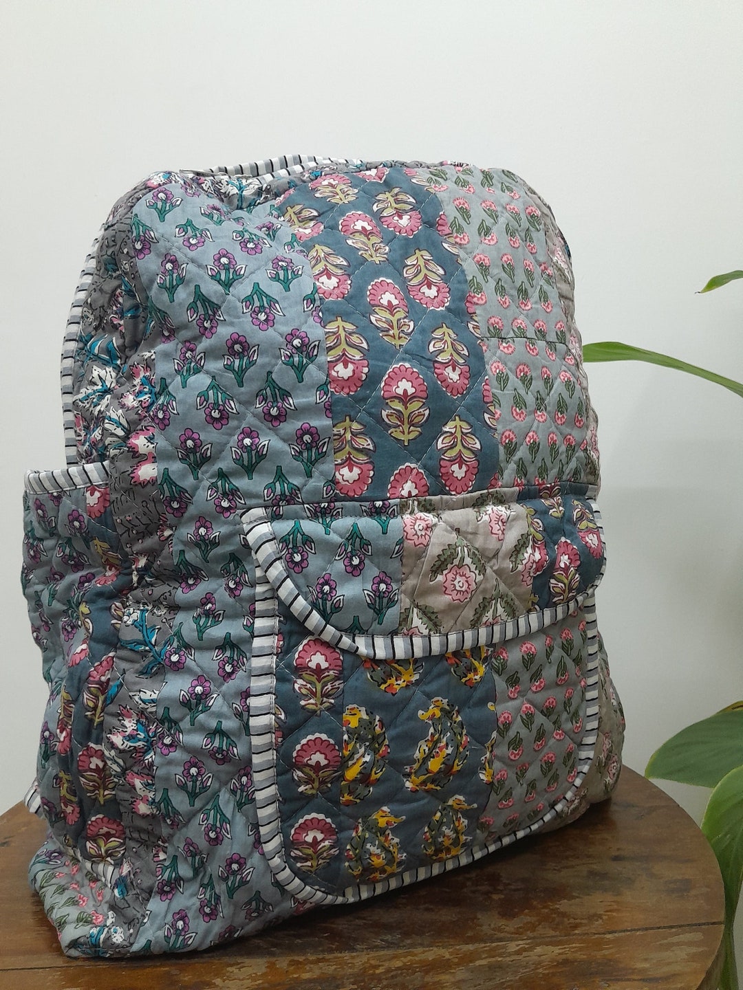 Quilted Cotton Handblocked Patchwork Backpack | Sustainable and Stylish ...
