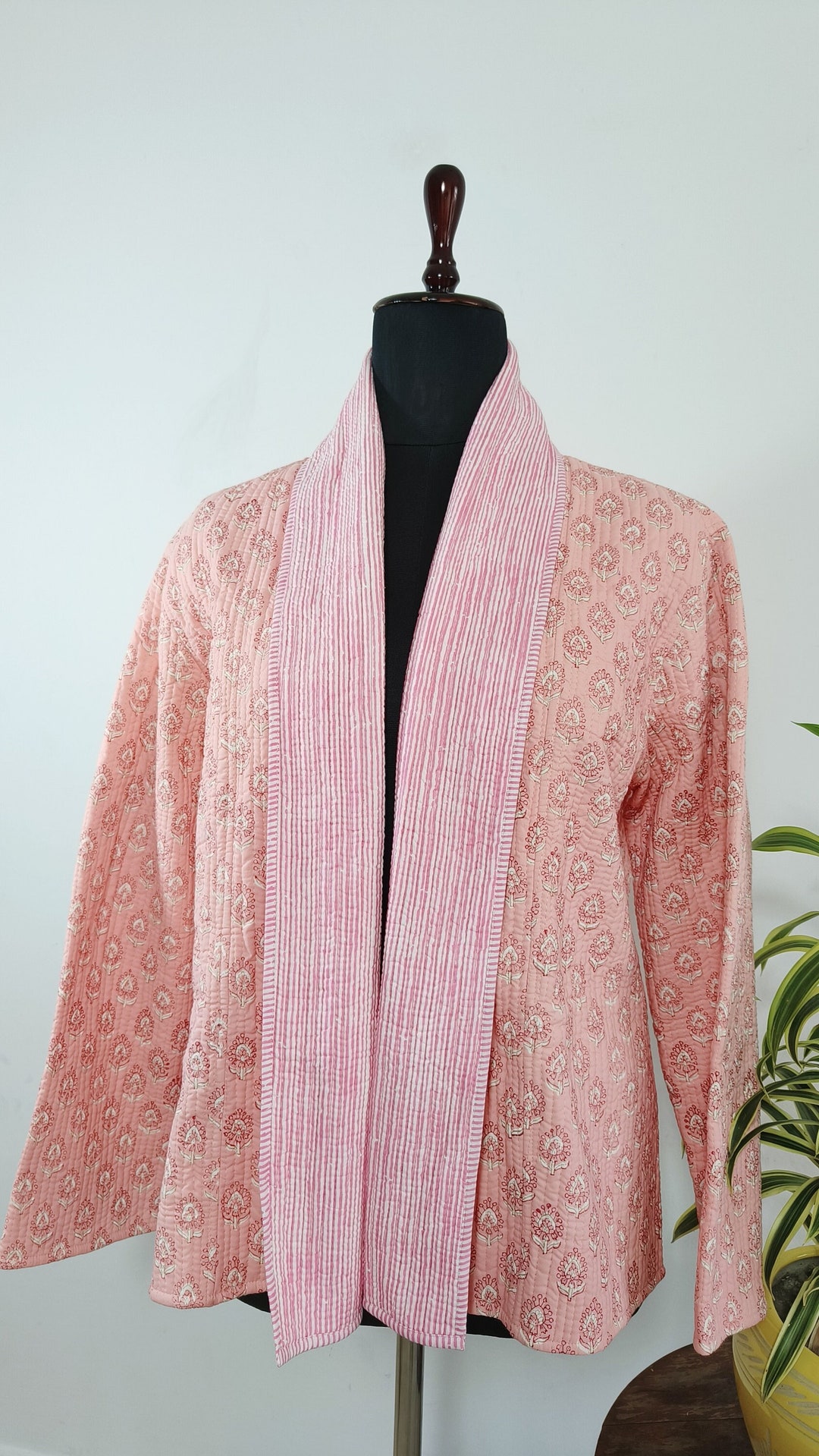 Women Pure Cotton Reversible Twin Flap Collar Japanese Quilted Jacket ...