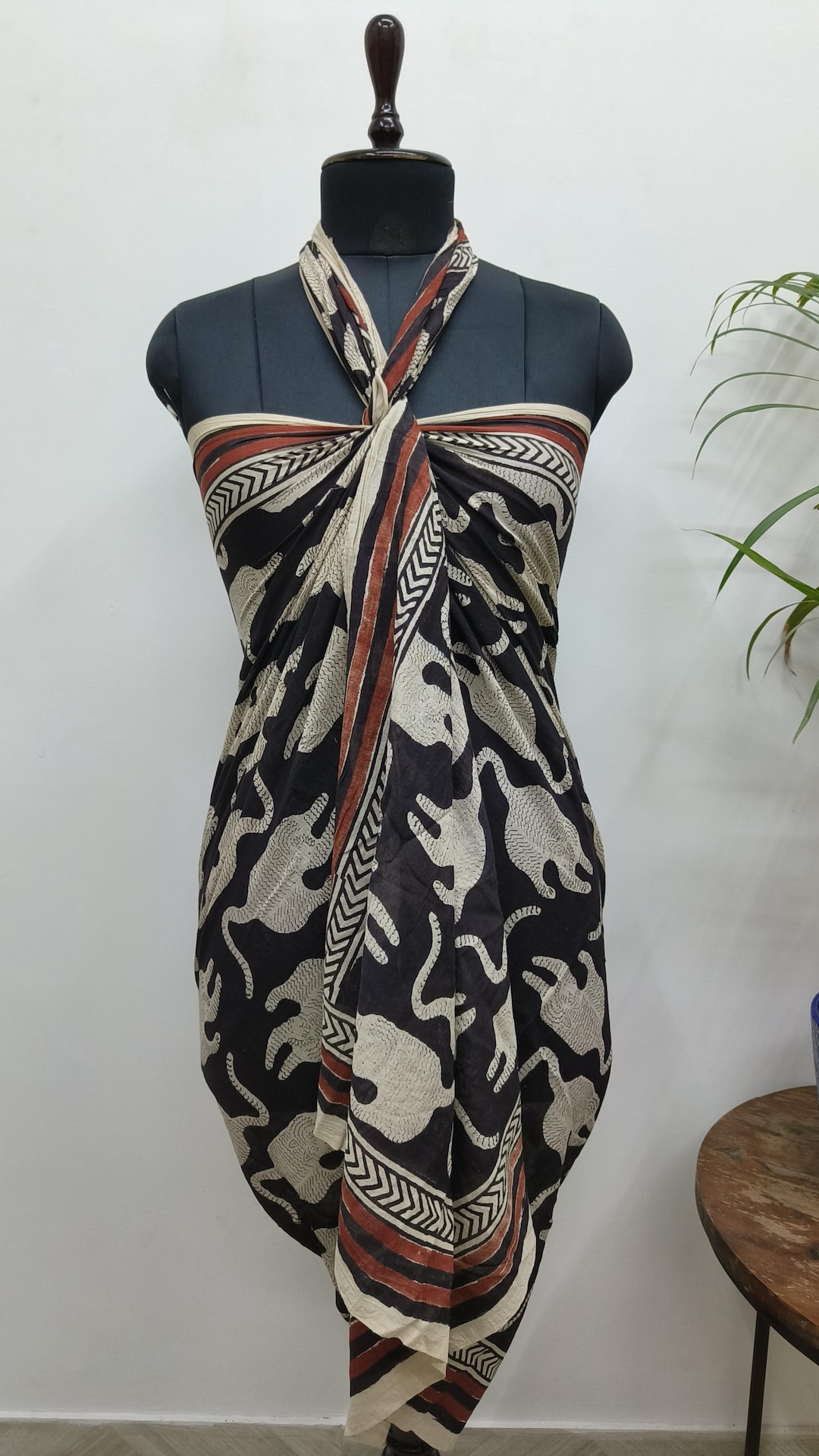 Black & Beige Sarong in Leopard Block Print | Beachwear | Swimwear ...