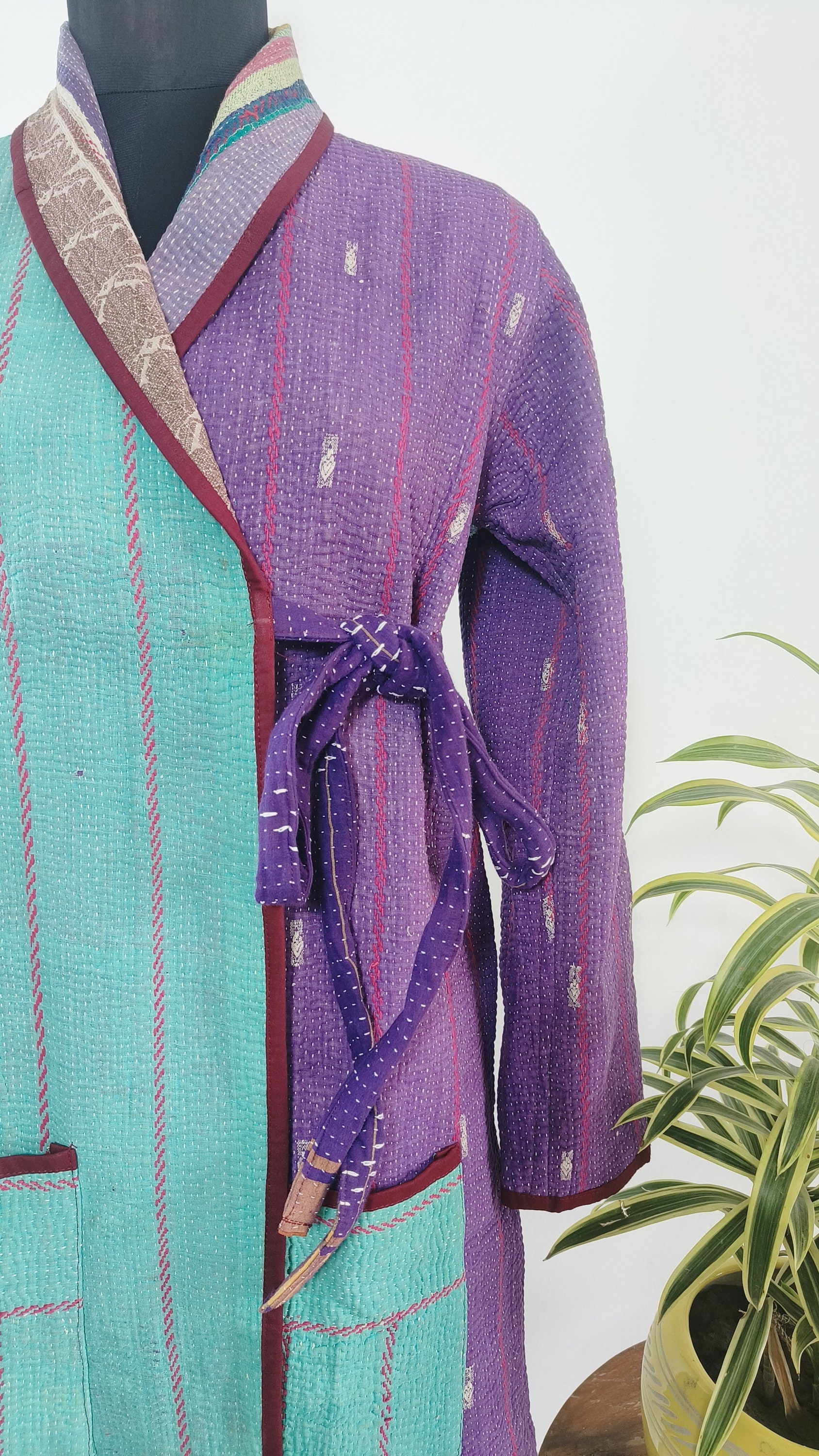 Long Handmade Traditional Angrakha Style Vintage Coat Toast Jacket With ...
