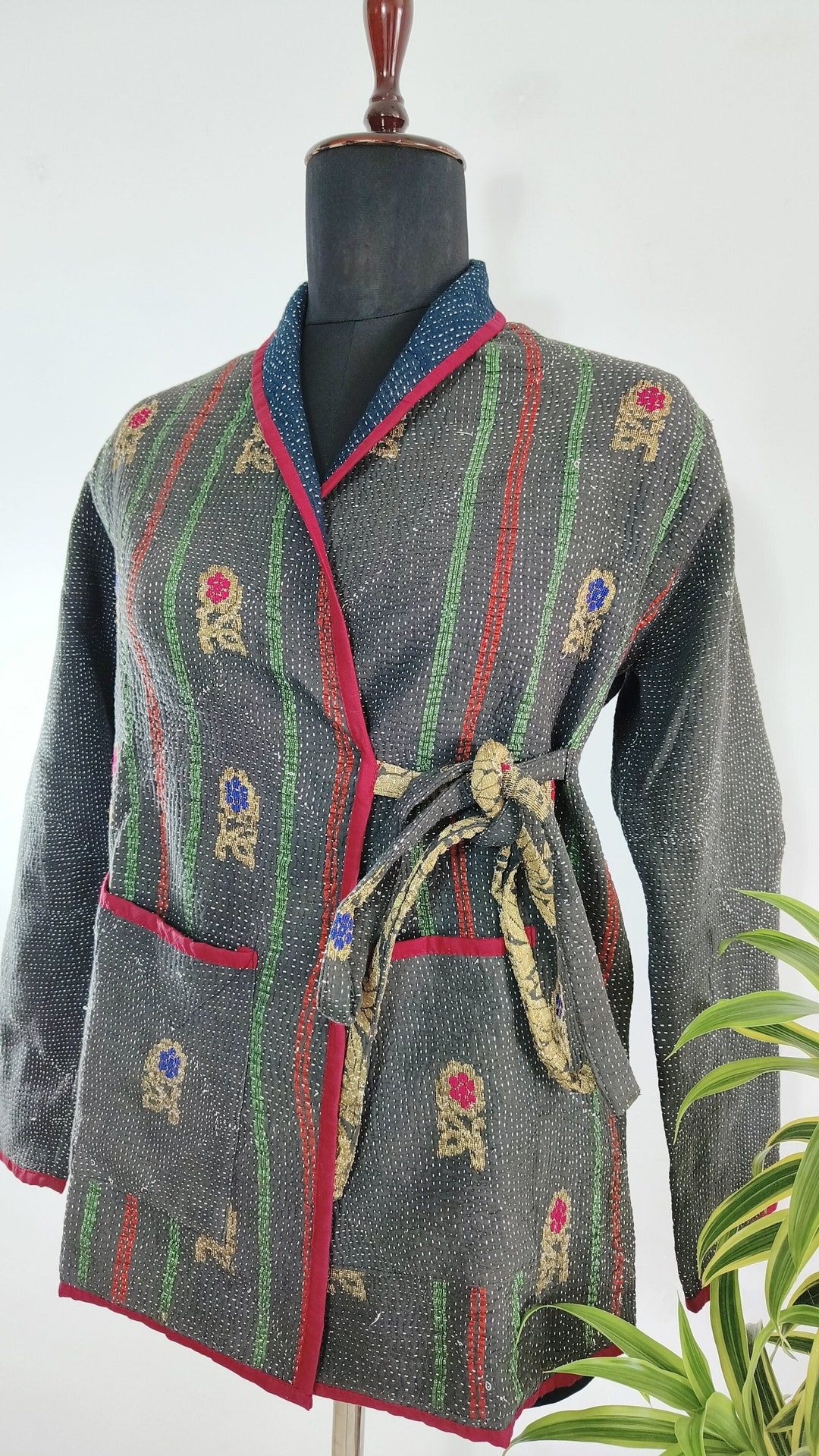 Short Vintage Angrakha Style Toast Jacket With Side Dori Tie-up and ...