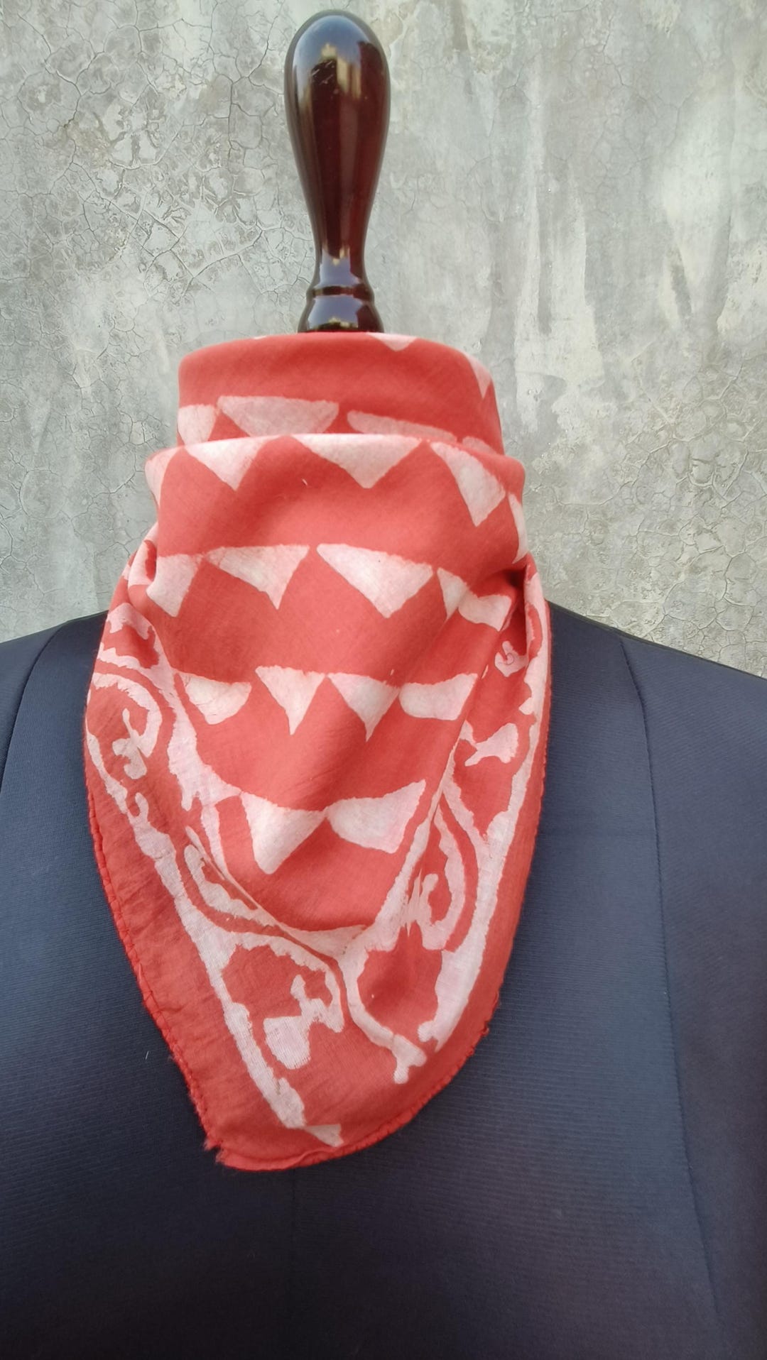 Hand Block Printed Cotton Bandana | Geometric Print Scarf | Red Ethnic ...