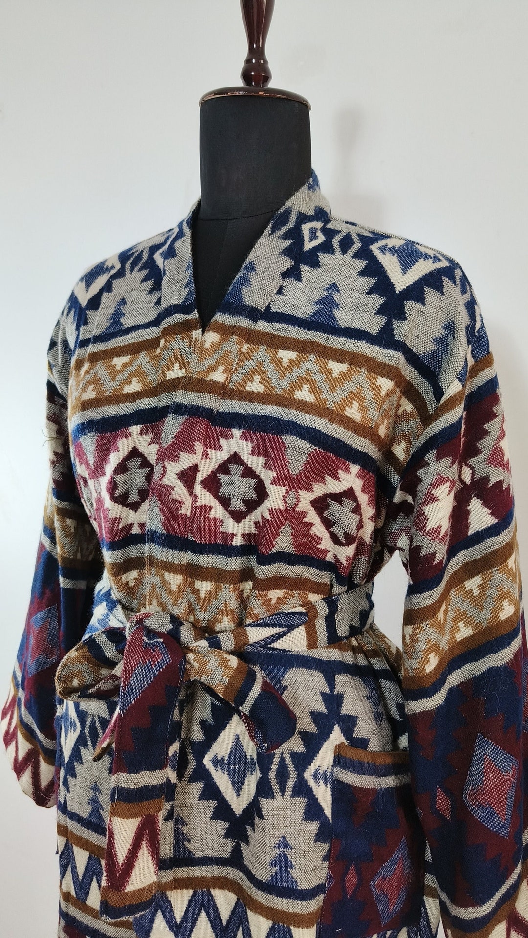 Unisex Handmade Yak Wool Mix Kimono/house Lounge Robe Classic Aztec ...