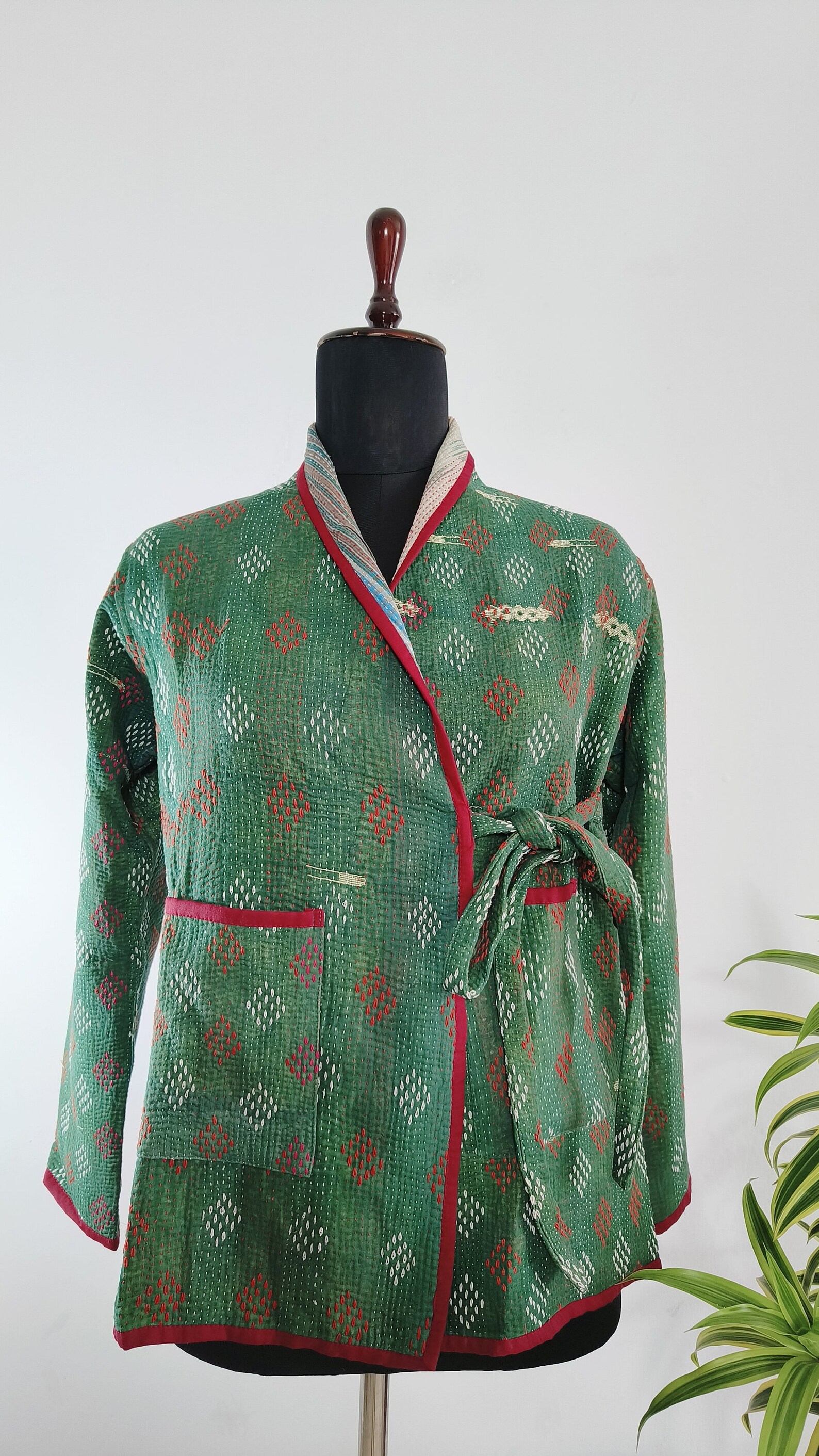 Short Vintage Angrakha Style Toast Jacket With Side Dori Tie-up and ...