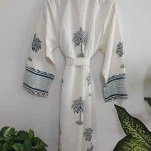 Long Unisex Pure Cotton Waffle House Bath Robe Summer Robe Spa Cover up ...
