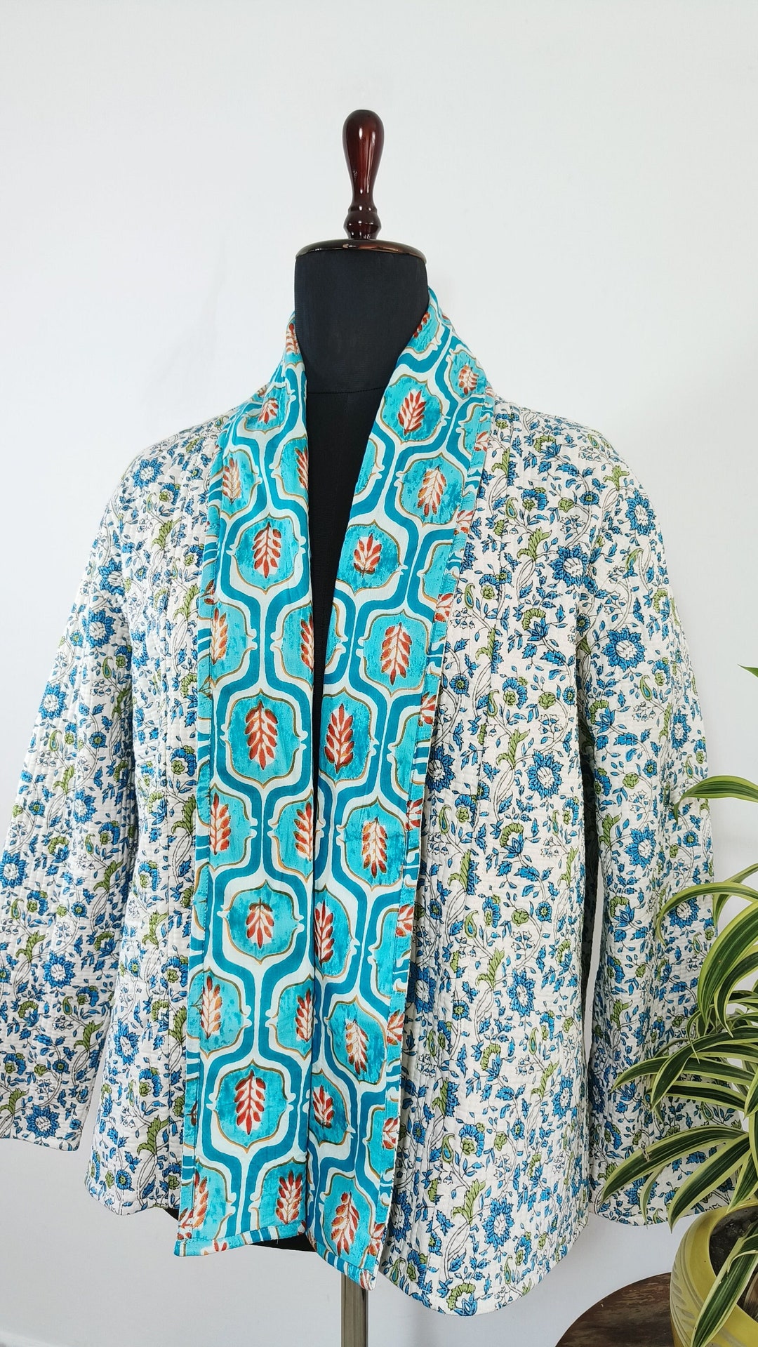 Women Pure Cotton Reversible Twin Flap Collar Japanese Quilted Jacket ...