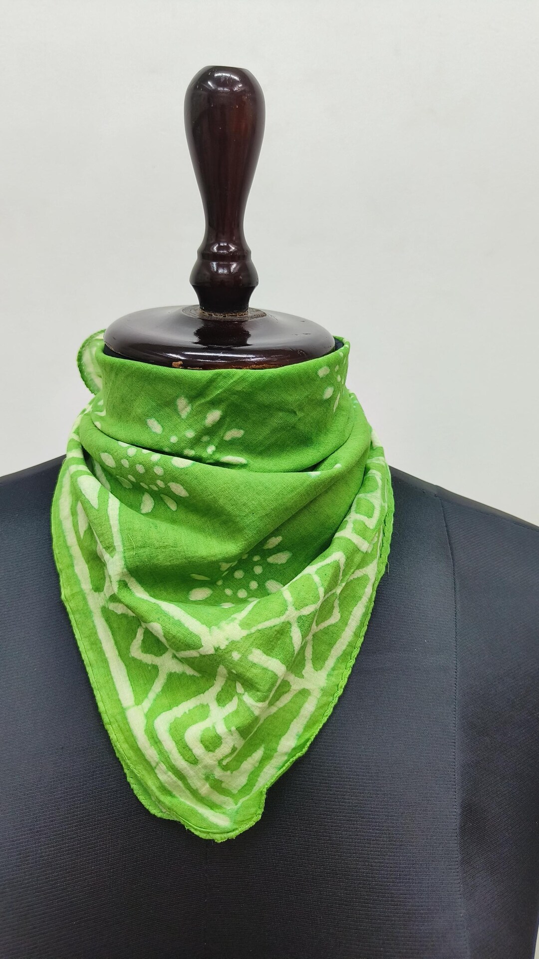Hand Block Printed Cotton Bandana | Floral Print Scarf | Light Green ...