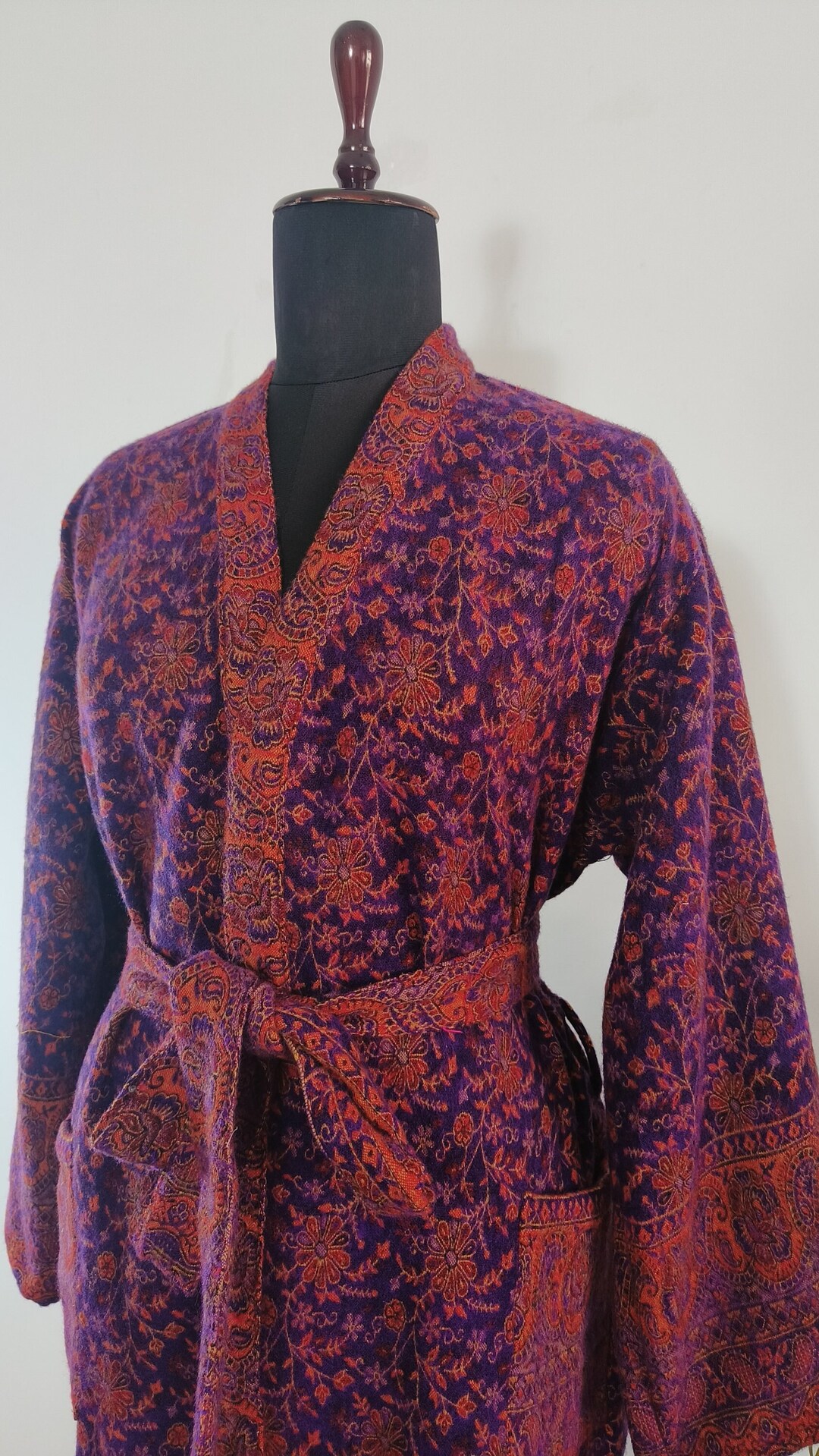 Unisex Handmade Yak Wool Mix Kimono/house Lounge Robe Purple & Red ...