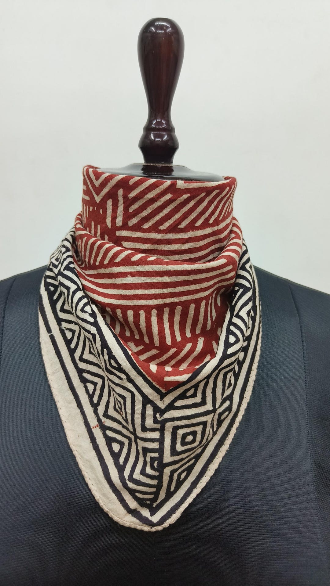Hand Block Printed Cotton Bandana | Geometrical Tribal Pattern Scarf ...