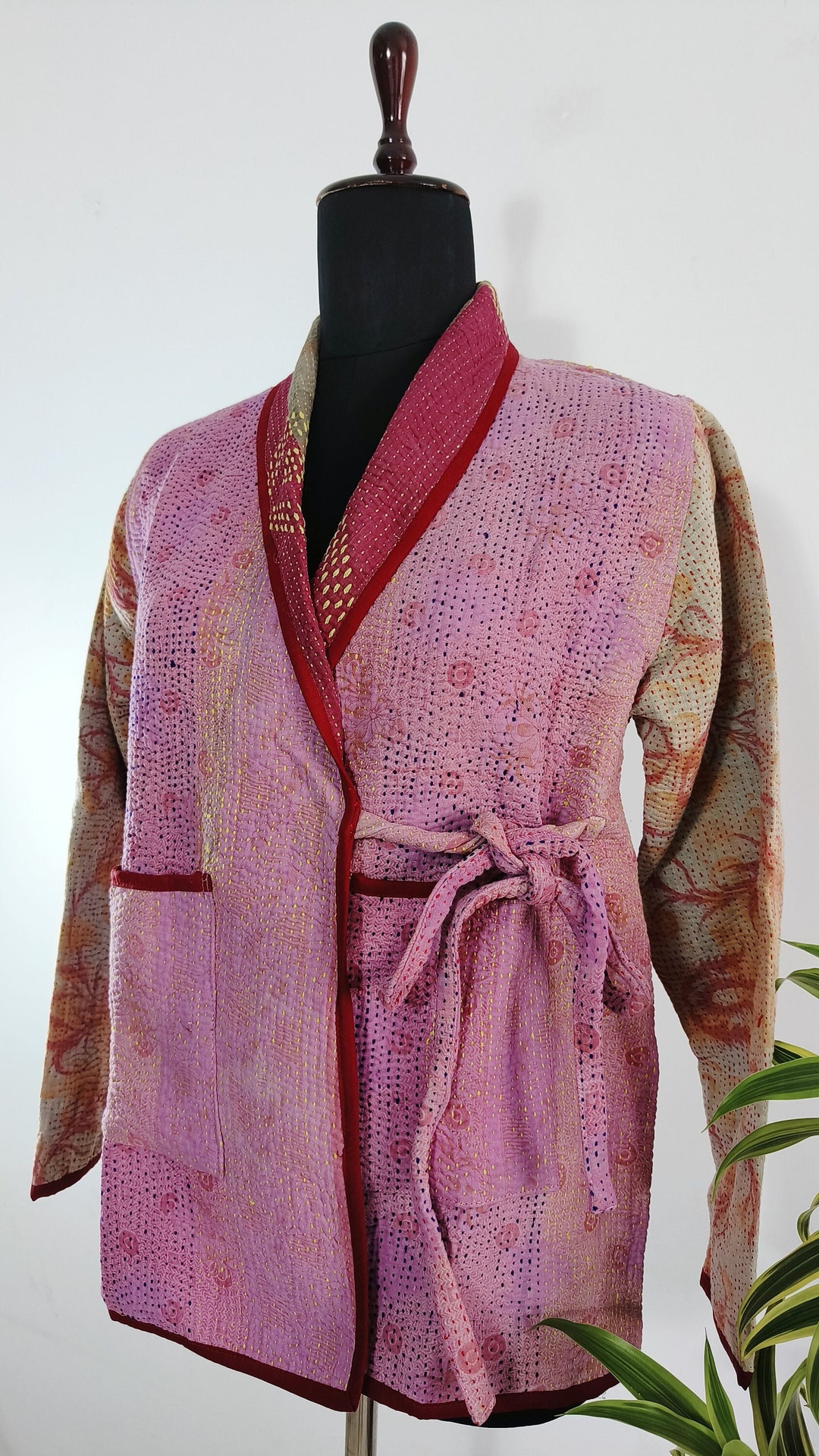 Short Vintage Angrakha Style Toast Jacket With Side Dori Tie-up and ...