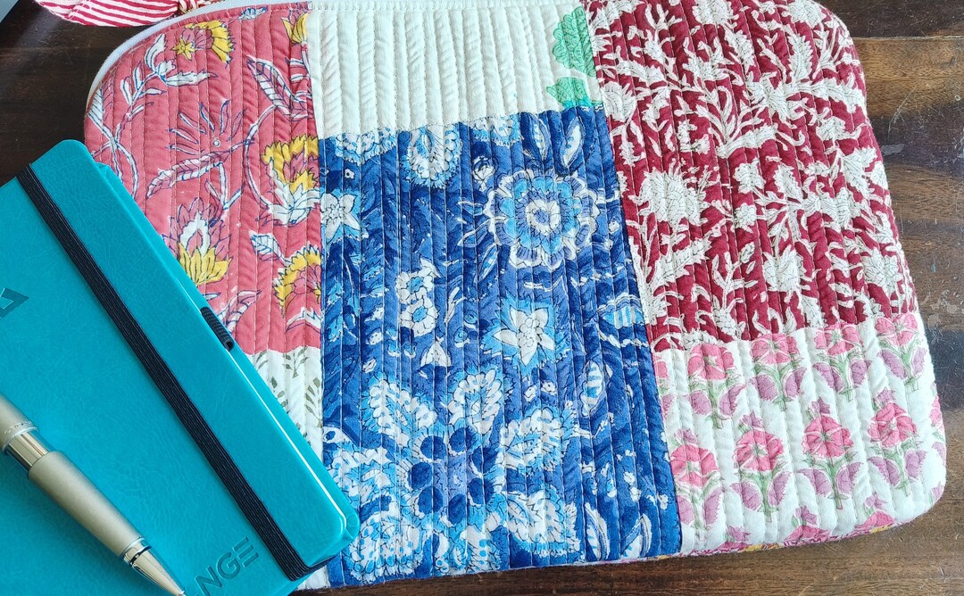 Handmade Patchwork Quilted Cotton Laptop Sleeve in White Floral Print ...