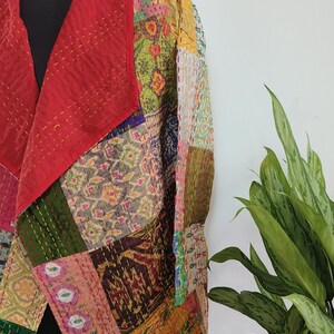 Elegant Waterfall Silk Jacket With Two Side Pockets | Patchwork Silk ...