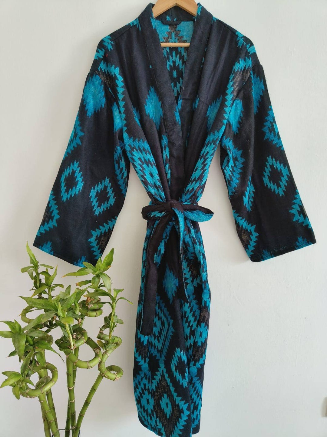 Unisex Handmade Yak Wool Mix Kimono/house Lounge Robe |classic Blue ...