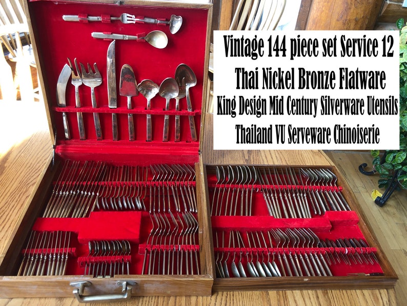 Vintage 144 Piece Set Service 12 Thai Nickel Bronze Flatware King ...