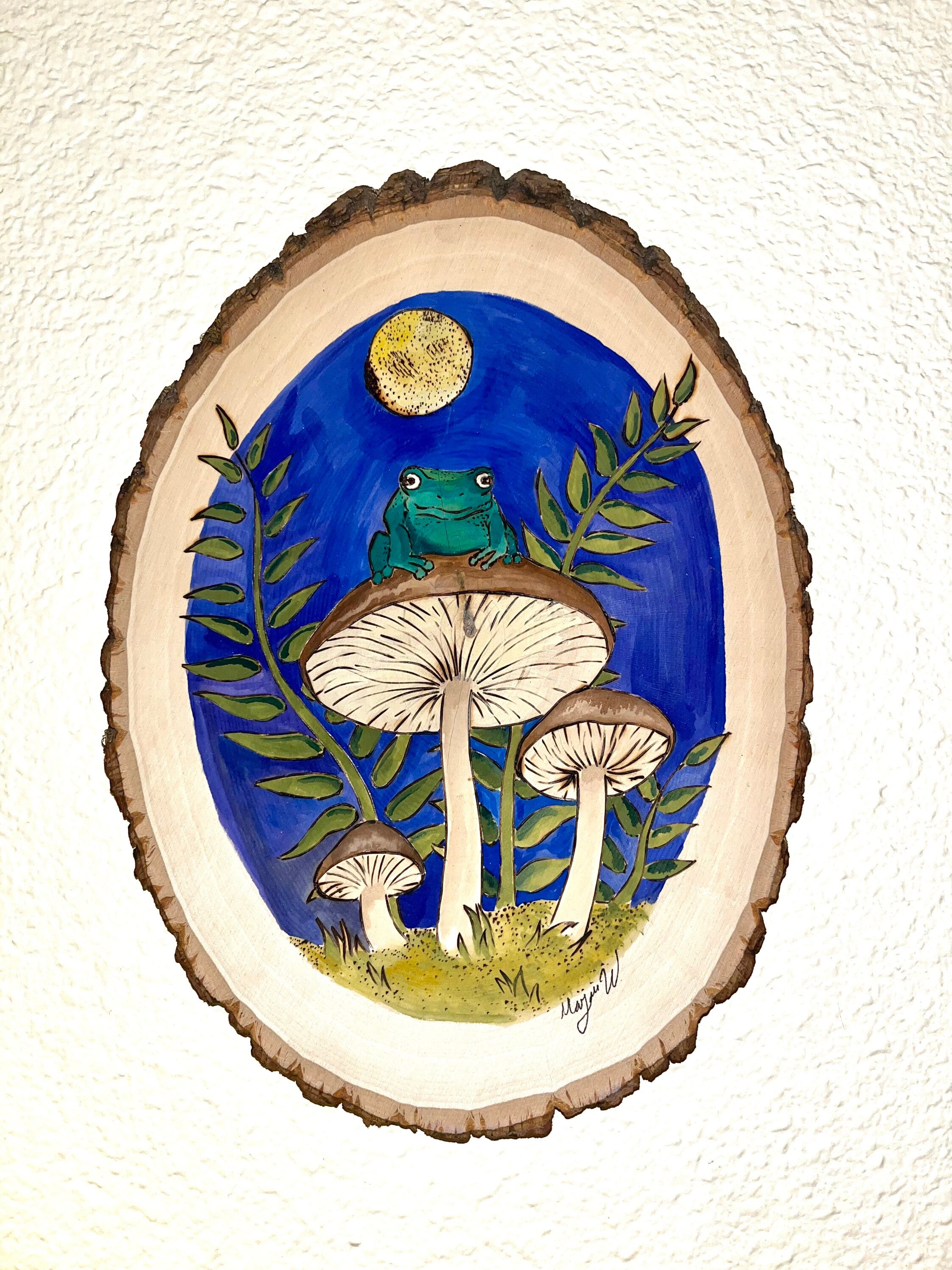 Chilling on a Mushroom, Frog Mushroom, Mushroom Art, Pyrography ...