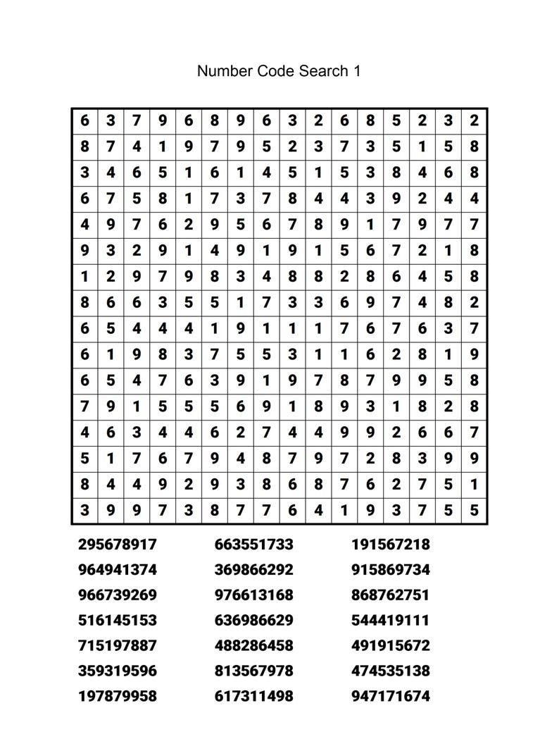 Number Code Search Puzzles - 300 Puzzles With Solutions | Printable ...