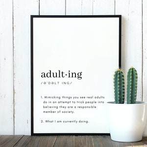 Adulting Definition Dictionary Print Funny Wall Print - Etsy