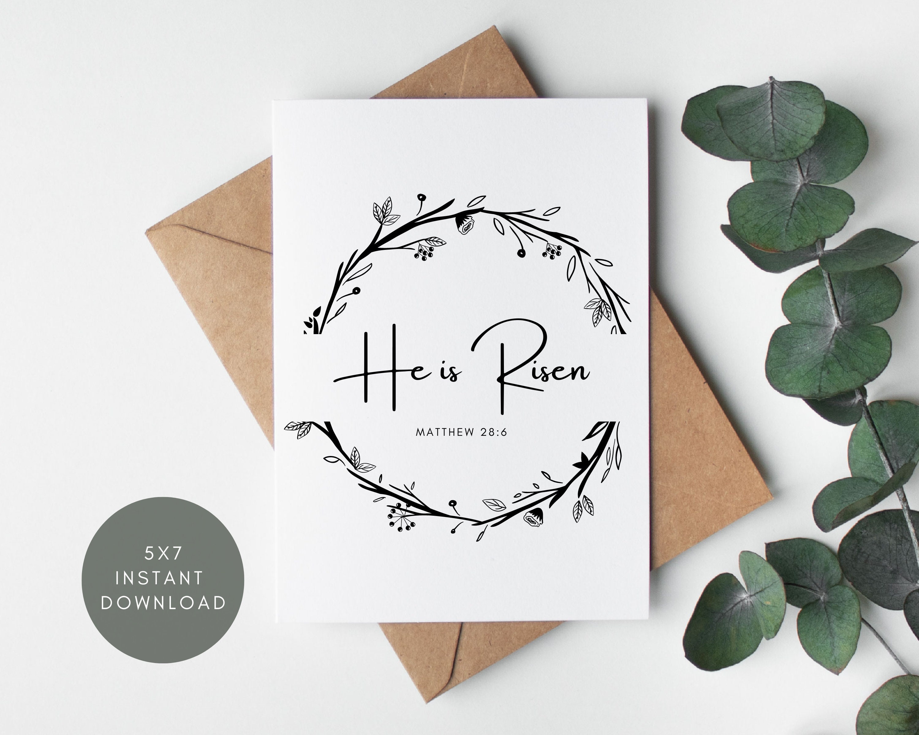 He is Risen Card, Easter Instant Download Card, Christian Easter Card ...